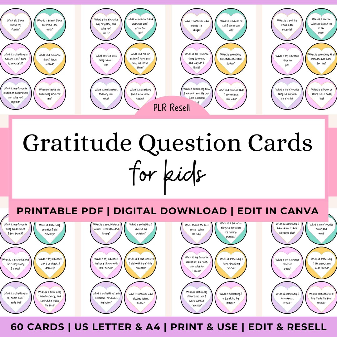 Gratitude Question Cards for Kids | Resell | Gratitude Kids, PLR ...