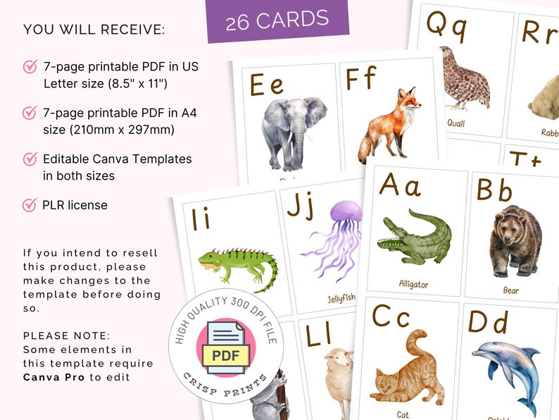 Animal Alphabet Cards, ABC Flashcards, Montessori Materials ...