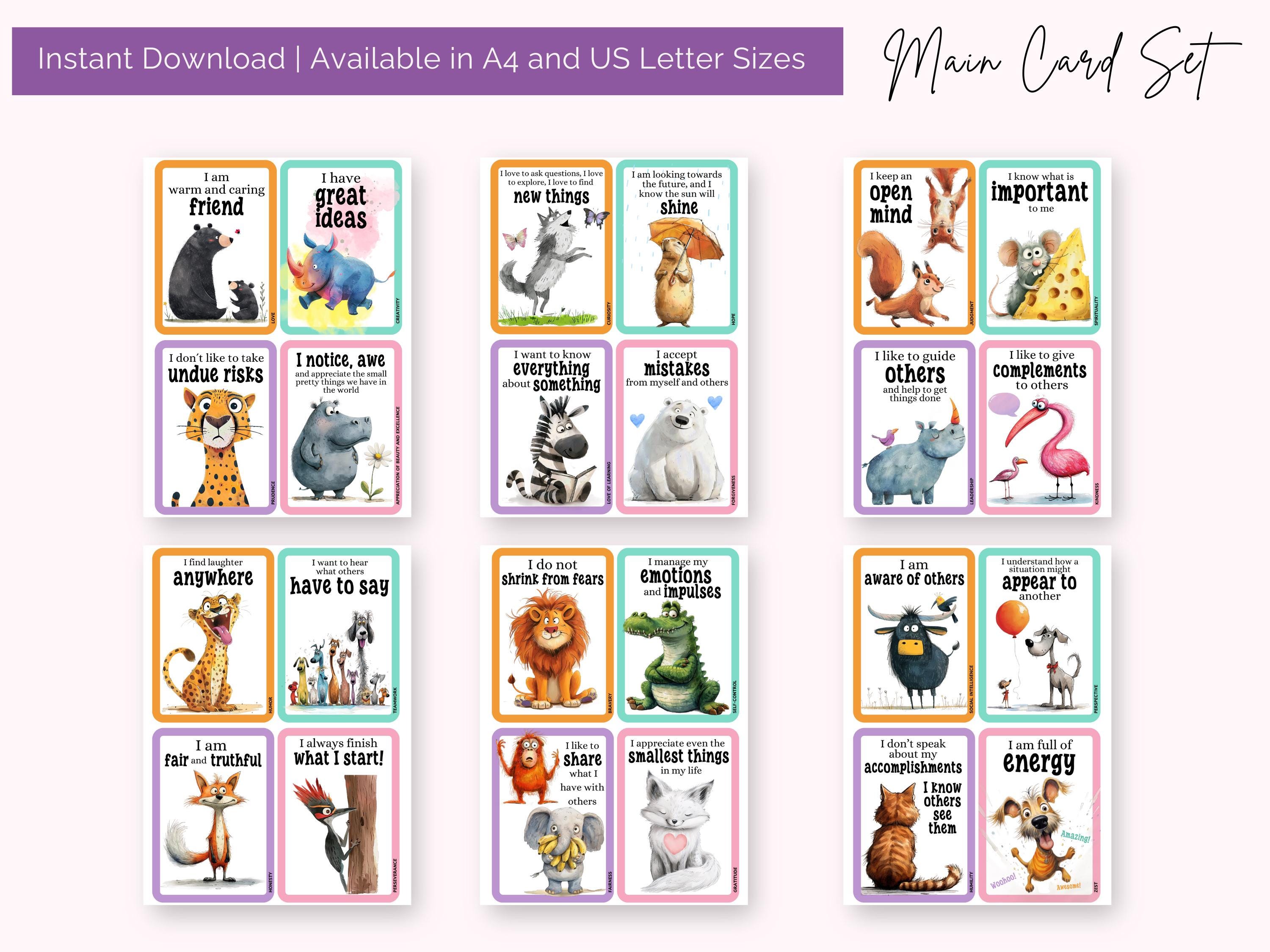 Character Strenghts Cards for Kids, Editable Template, Canva, Positive ...