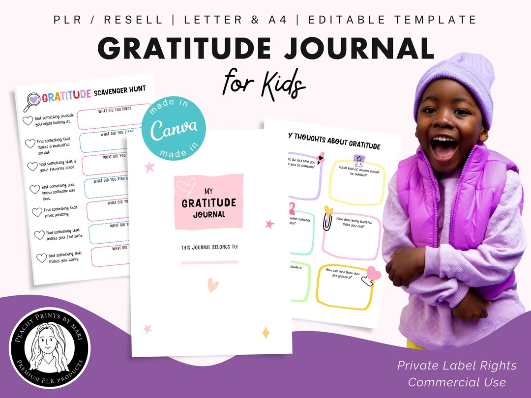 Gratitude Journal for Kids, Simple Prompts, Editable Template, Canva ...