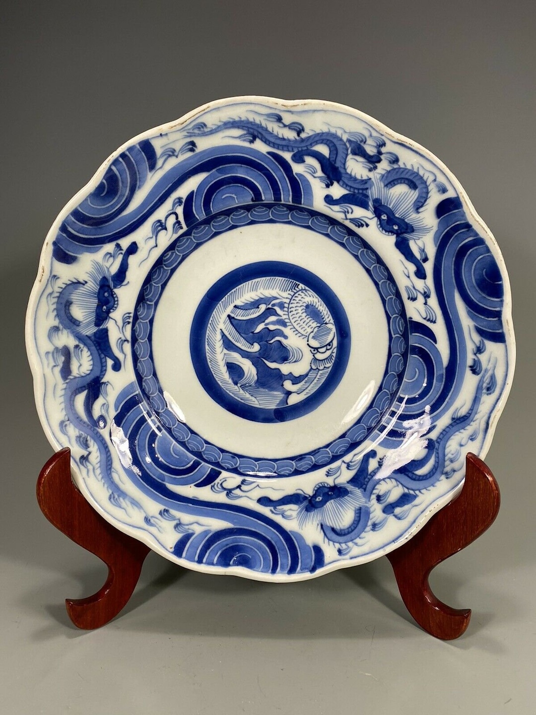 Japanese Japan Arita Porcelain Plate W/ Blue & White Decoration 12" Ca ...
