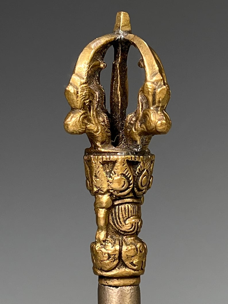 Fine Tibet Tibetan Bronze Temple Hand Bell W/ Dorje Shaped Handle Ca ...