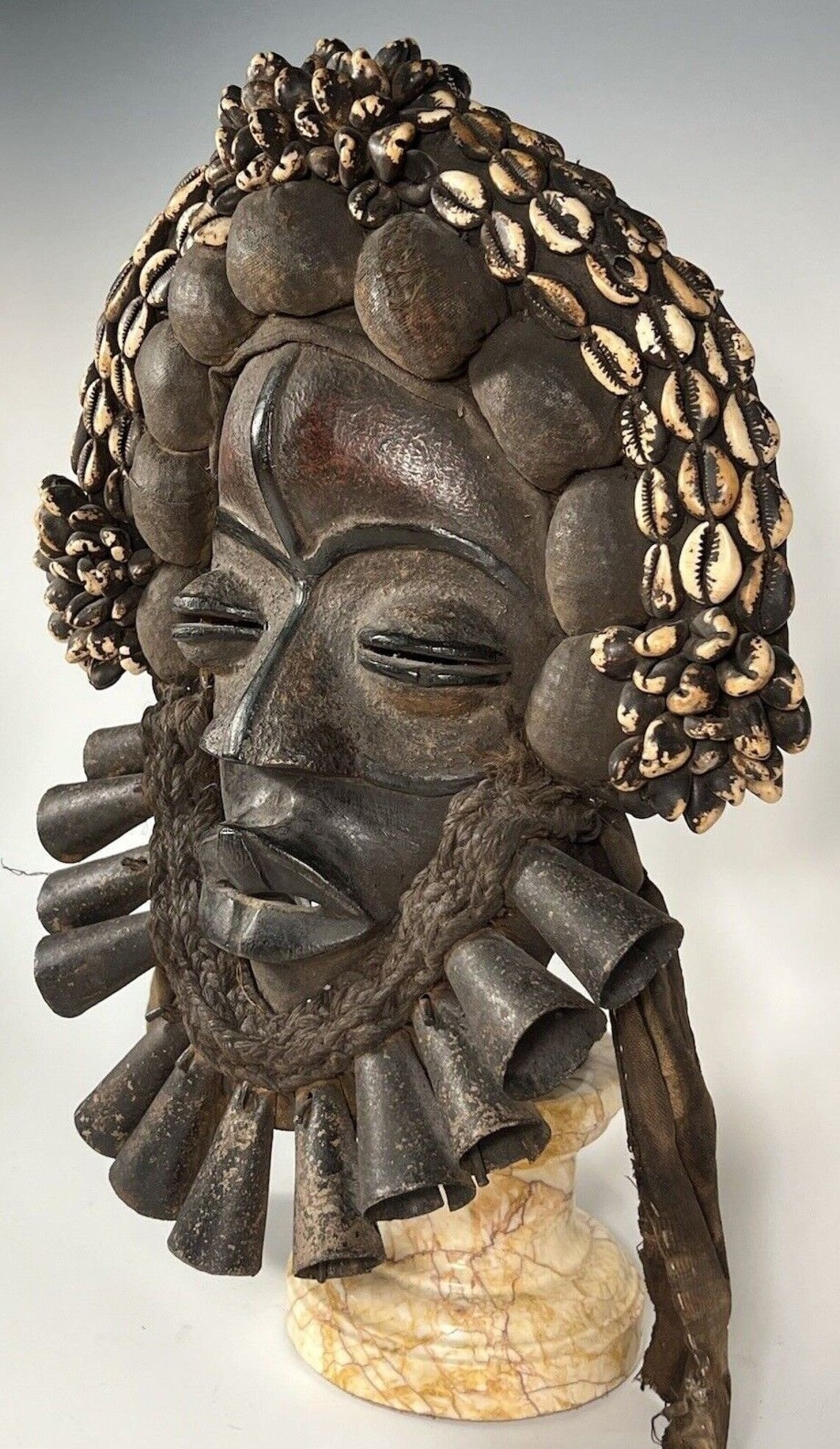 Dan Gunye Ge (racing Mask) Carved Wood Mask W/ Iron Bells Cowrie Shells ...