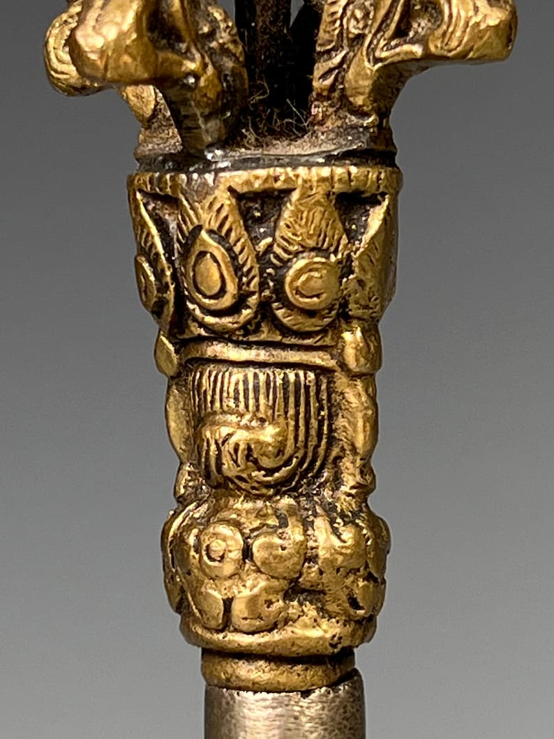 Fine Tibet Tibetan Bronze Temple Hand Bell W/ Dorje Shaped Handle Ca ...