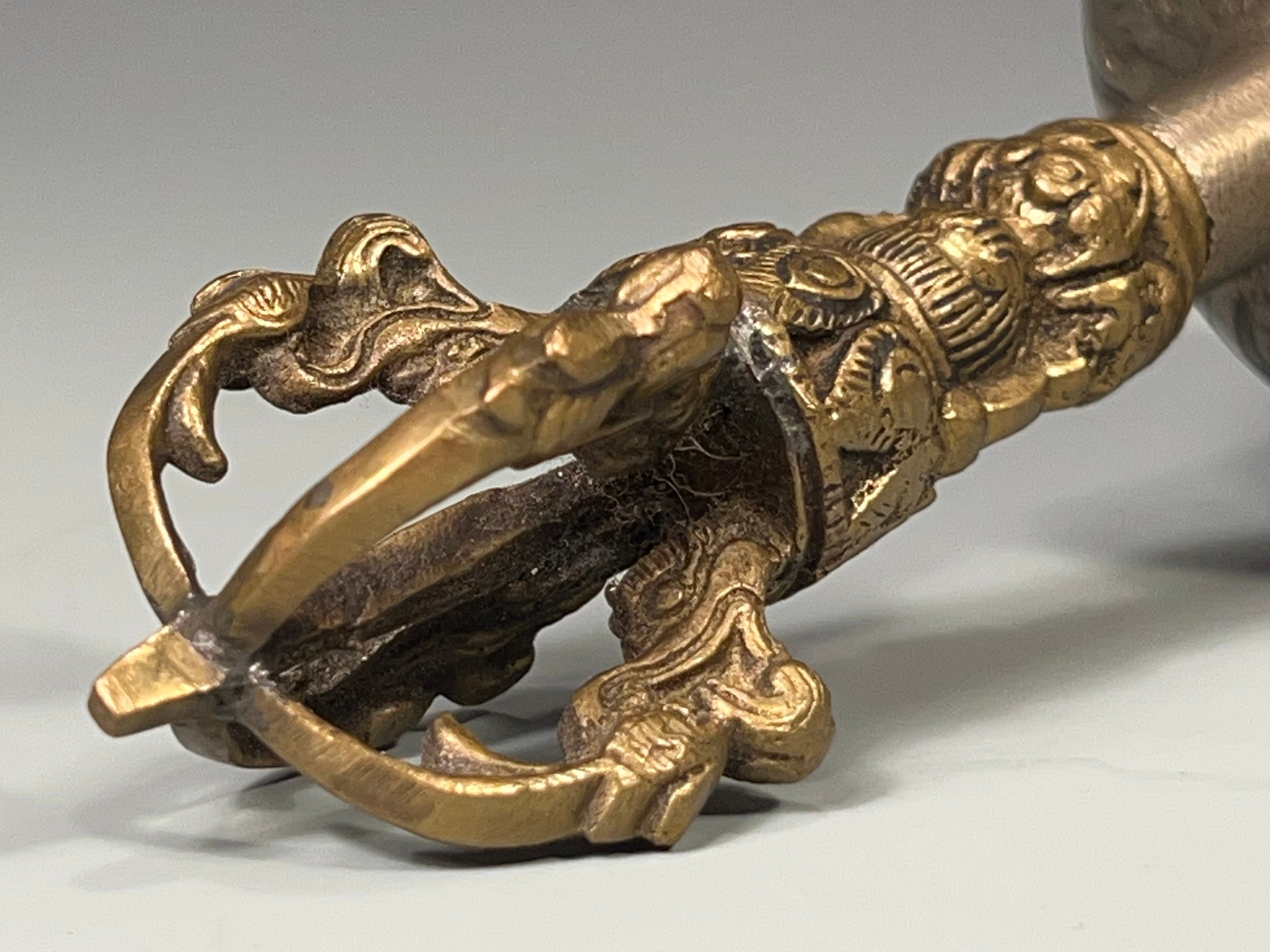 Fine Tibet Tibetan Bronze Temple Hand Bell W/ Dorje Shaped Handle Ca ...