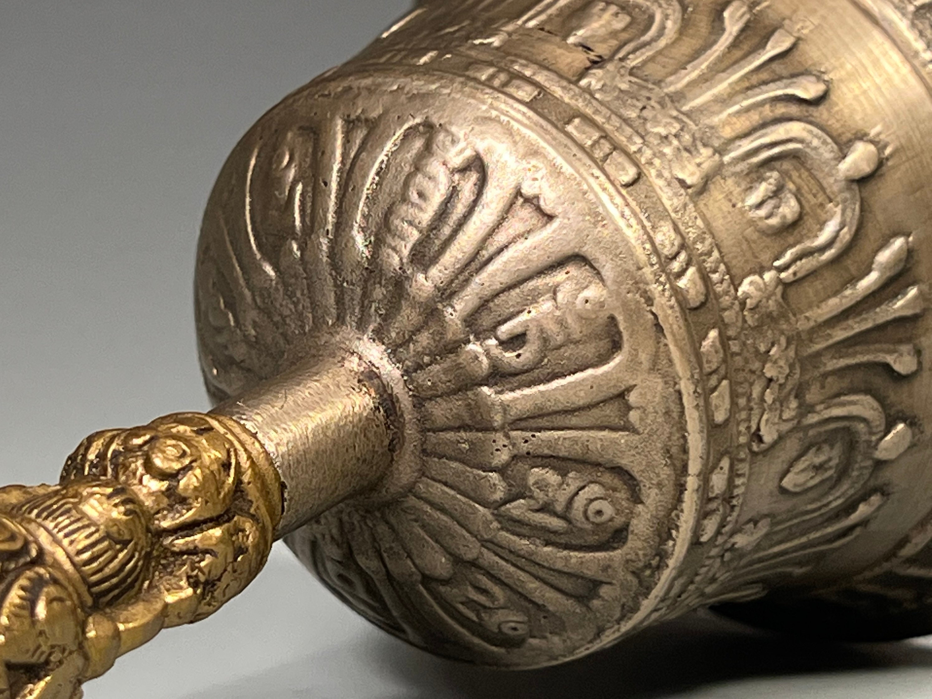 Fine Tibet Tibetan Bronze Temple Hand Bell W/ Dorje Shaped Handle Ca ...