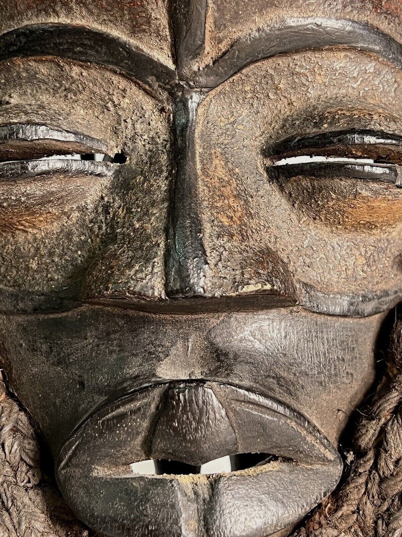 Dan Gunye Ge (racing Mask) Carved Wood Mask W/ Iron Bells Cowrie Shells ...