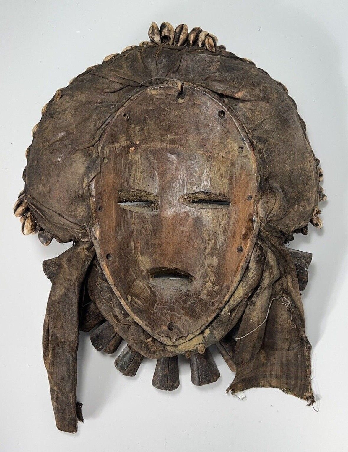 Dan Gunye Ge (racing Mask) Carved Wood Mask W/ Iron Bells Cowrie Shells ...