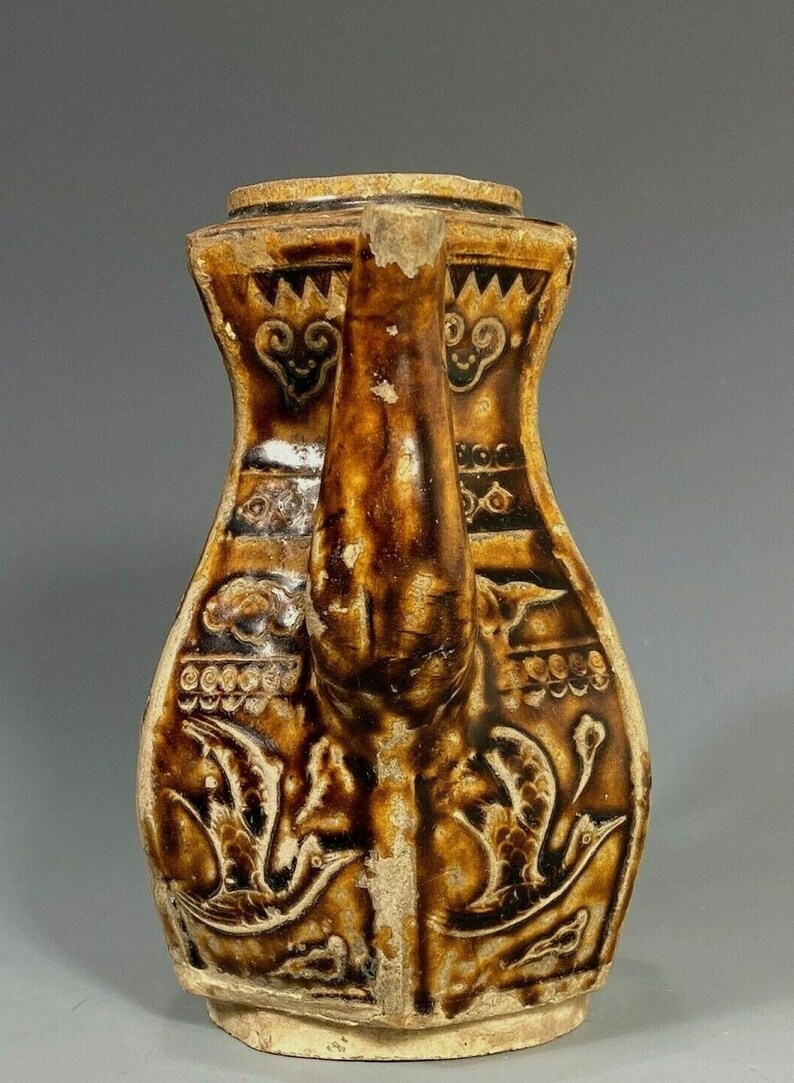 China Chinese Hexagonal Jug W/ Crane Ruyi & Cloud Decoration Qing Ca ...