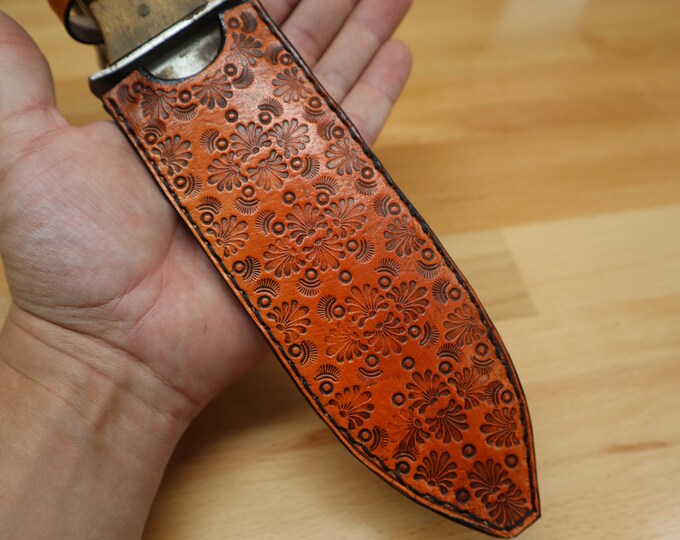 Tooled Leather Hori Hori Garden Knife Sheath - Stamped Flowers in ...