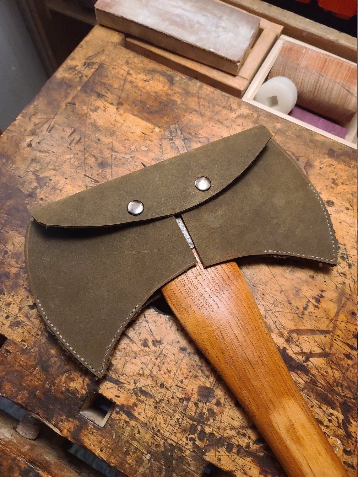 Double Bit Axe Sheath in Waxed Leather - Etsy