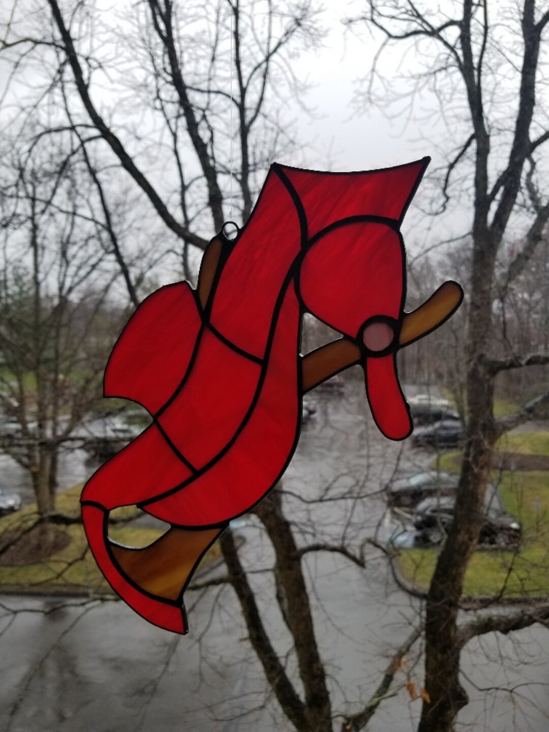 STAINED GLASS Sun Catchers- Red White Sea Horse 6"x12" - Etsy