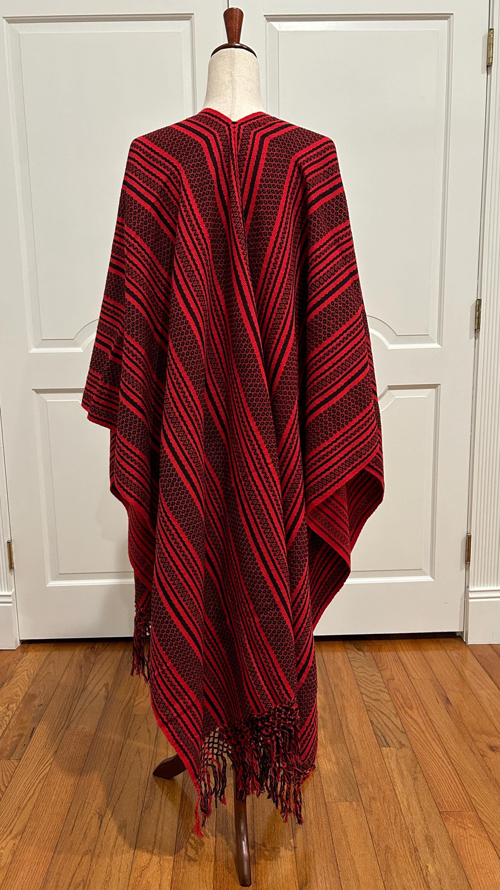 Traditional Pedal Loom Ruana From Oaxaca Mex. Mexican Shawl, Fringed ...