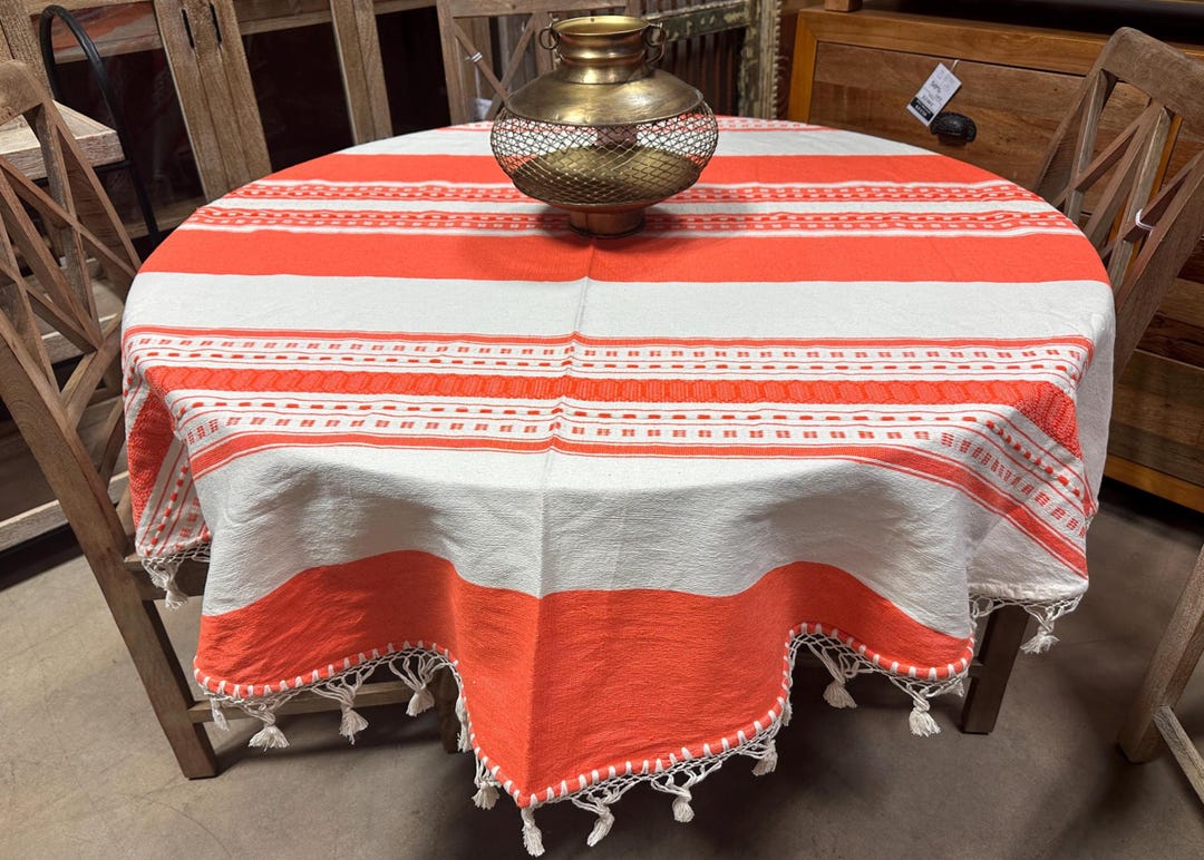 76'' Round Tablecloth From Oaxaca Mexico Made With 100 % Handloom ...