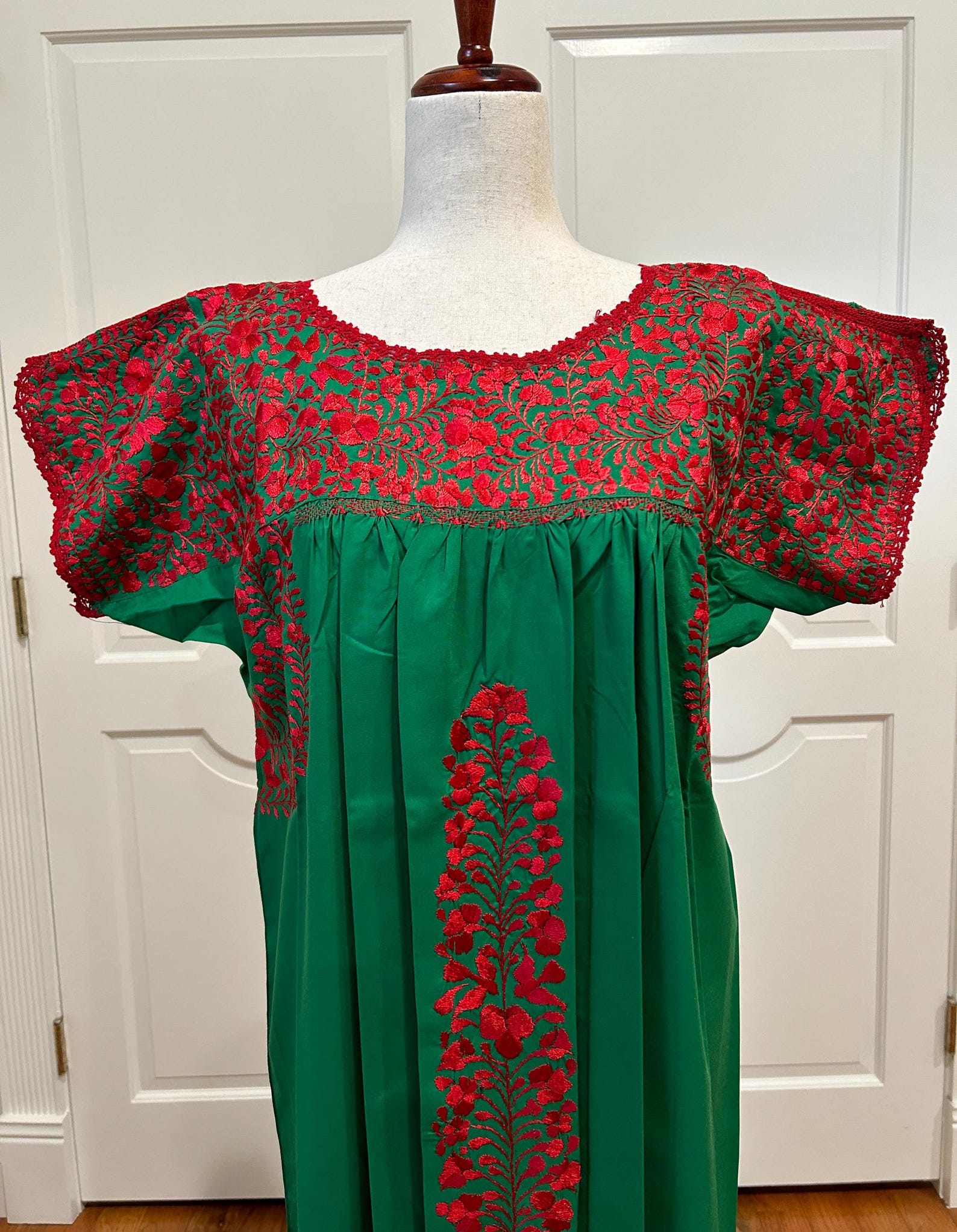 San Antonino Maxi Dress, Oaxaca Mexican Dress. Hand Embroidered. Silk ...