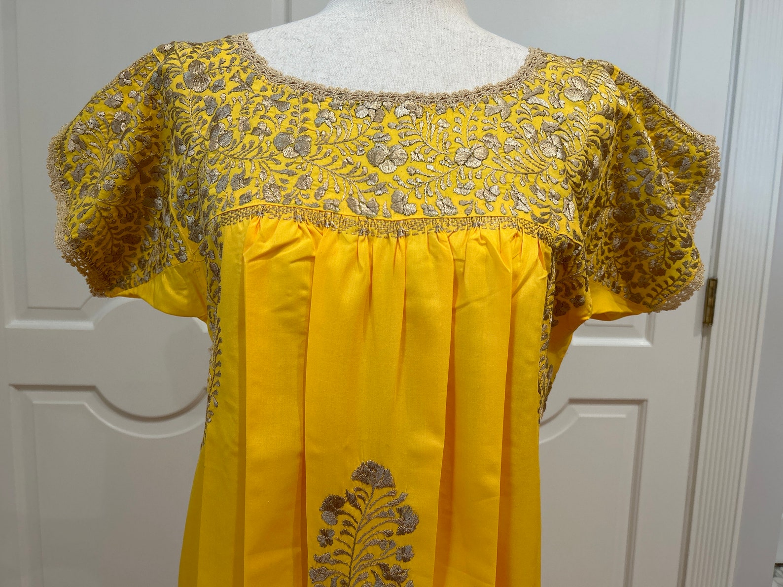 San Antonino Maxi Dress, Oaxaca Mexican Dress. Hand Embroidered. Silk ...