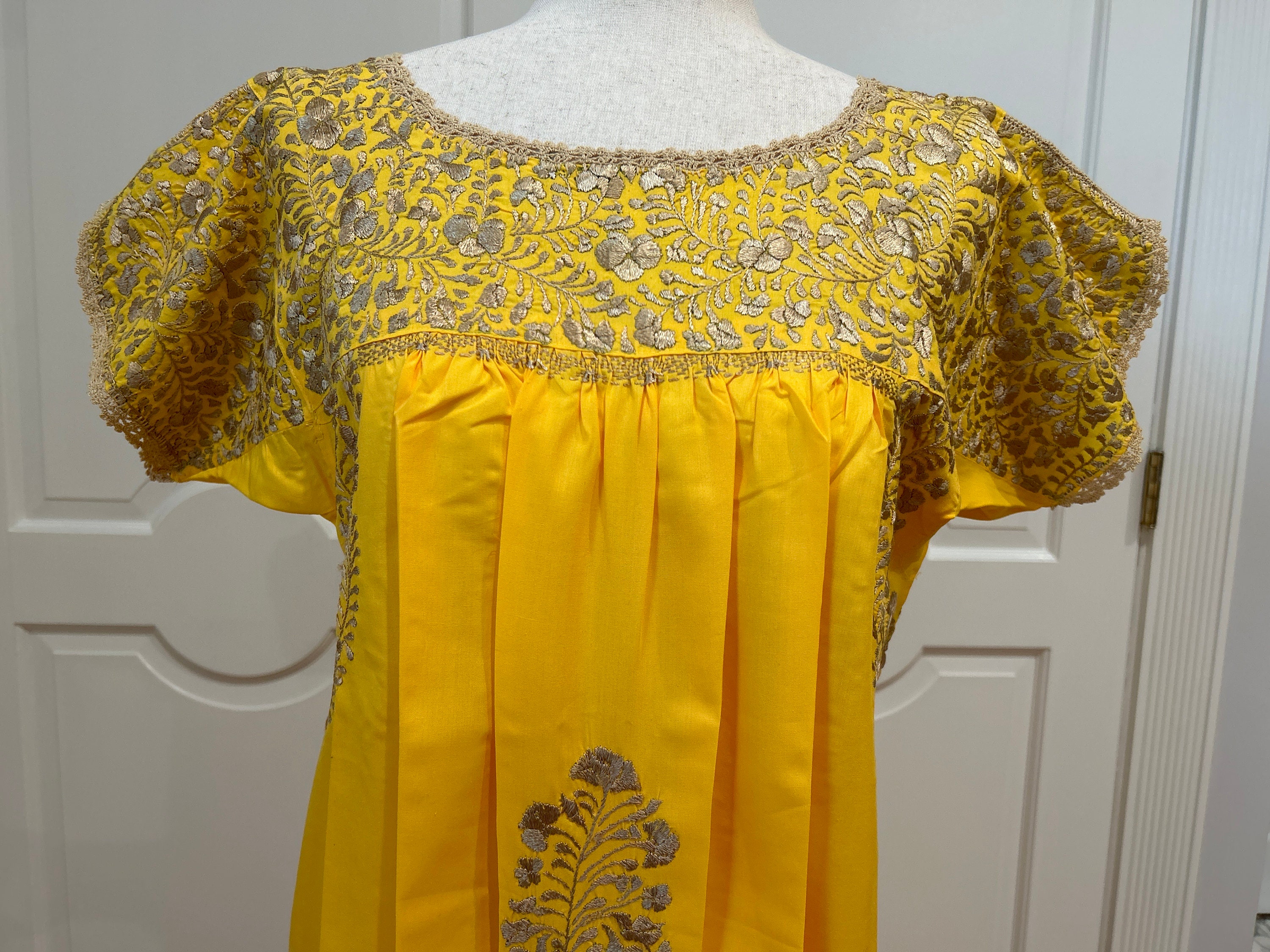 San Antonino Maxi Dress, Oaxaca Mexican Dress. Hand Embroidered. Silk ...