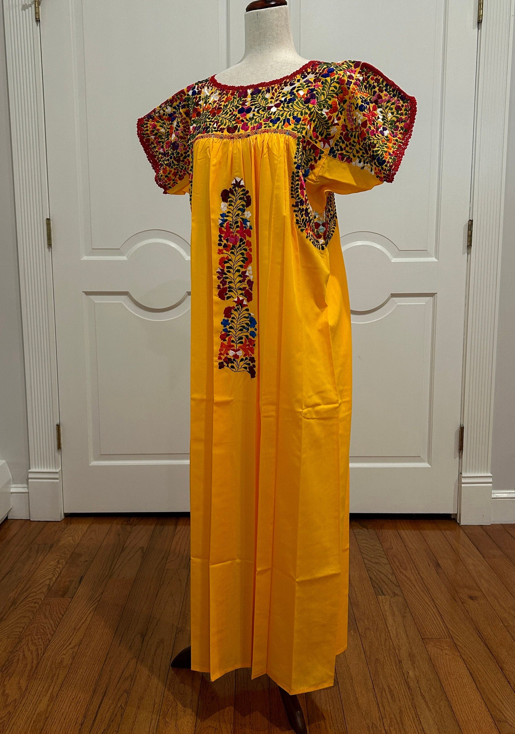 San Antonino Maxi Dress, Oaxaca Mexican Dress. Hand Embroidered ...