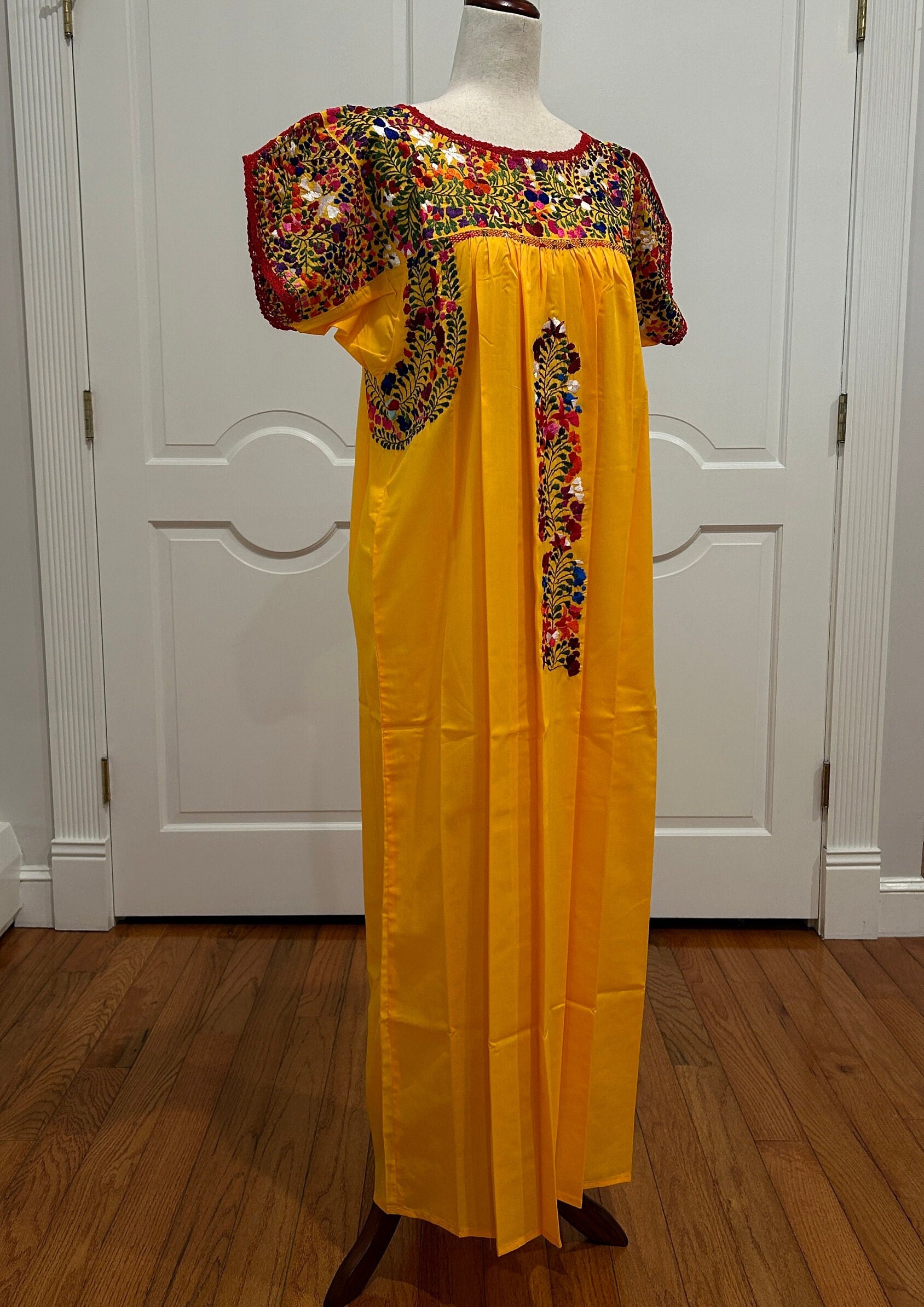 San Antonino Maxi Dress, Oaxaca Mexican Dress. Hand Embroidered ...