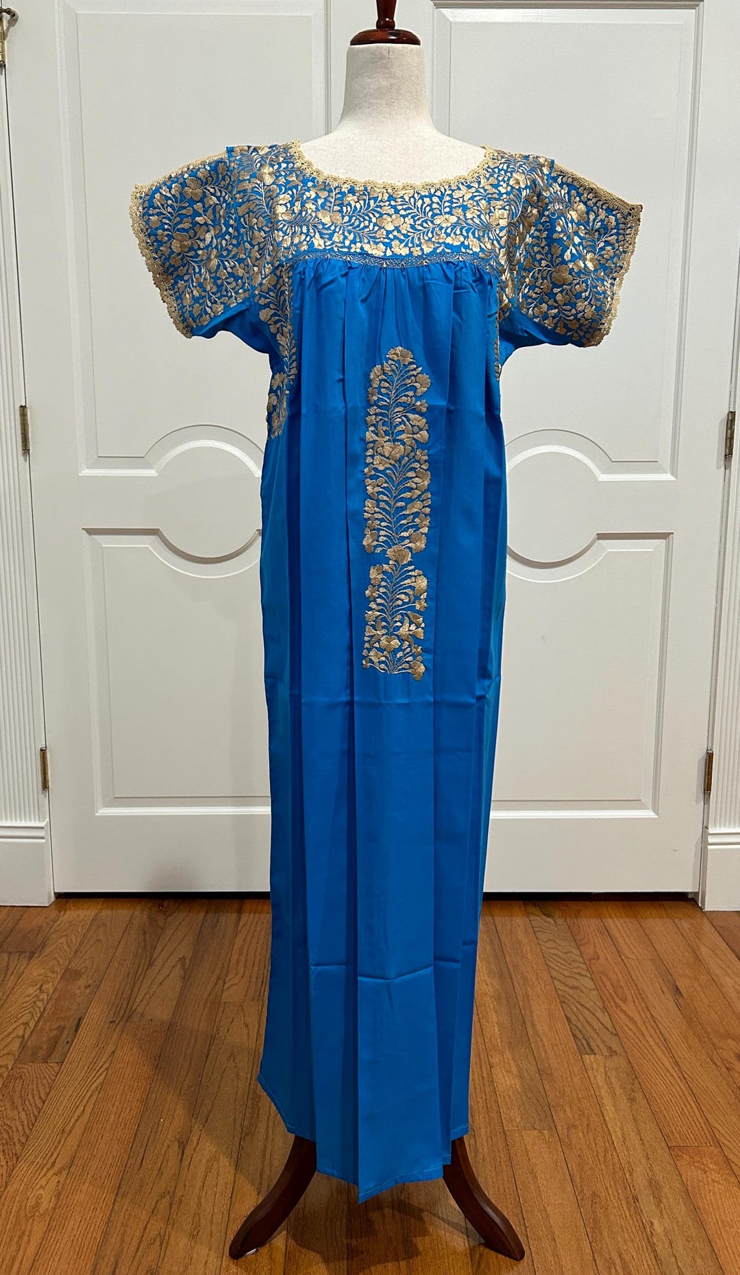 San Antonino Maxi Dress, Oaxaca Mexican Dress. Hand Embroidered. Silk ...