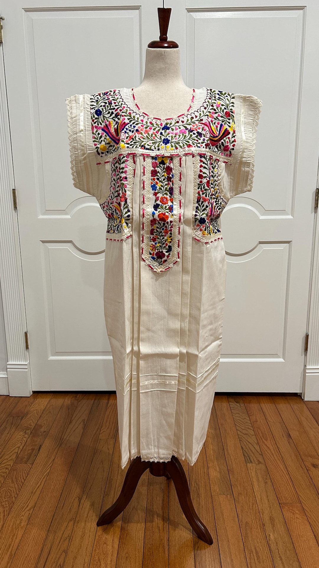 Mexican Natural Cotton Manta Dress, Oaxaca Dress, Hand Embroidery Dress ...