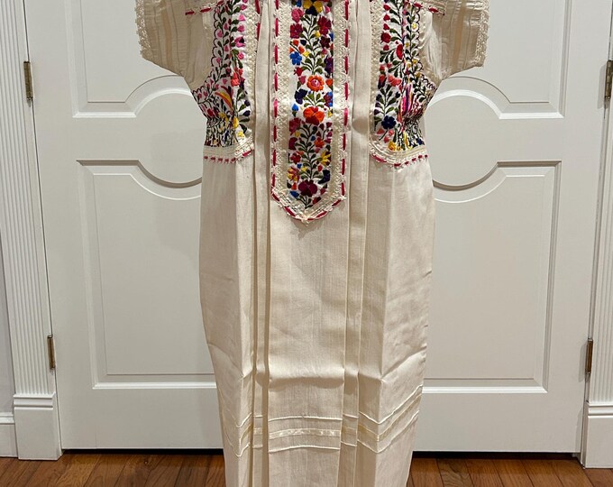 Mexican Natural Cotton Manta Dress, Oaxaca Dress, Hand Embroidery Dress ...