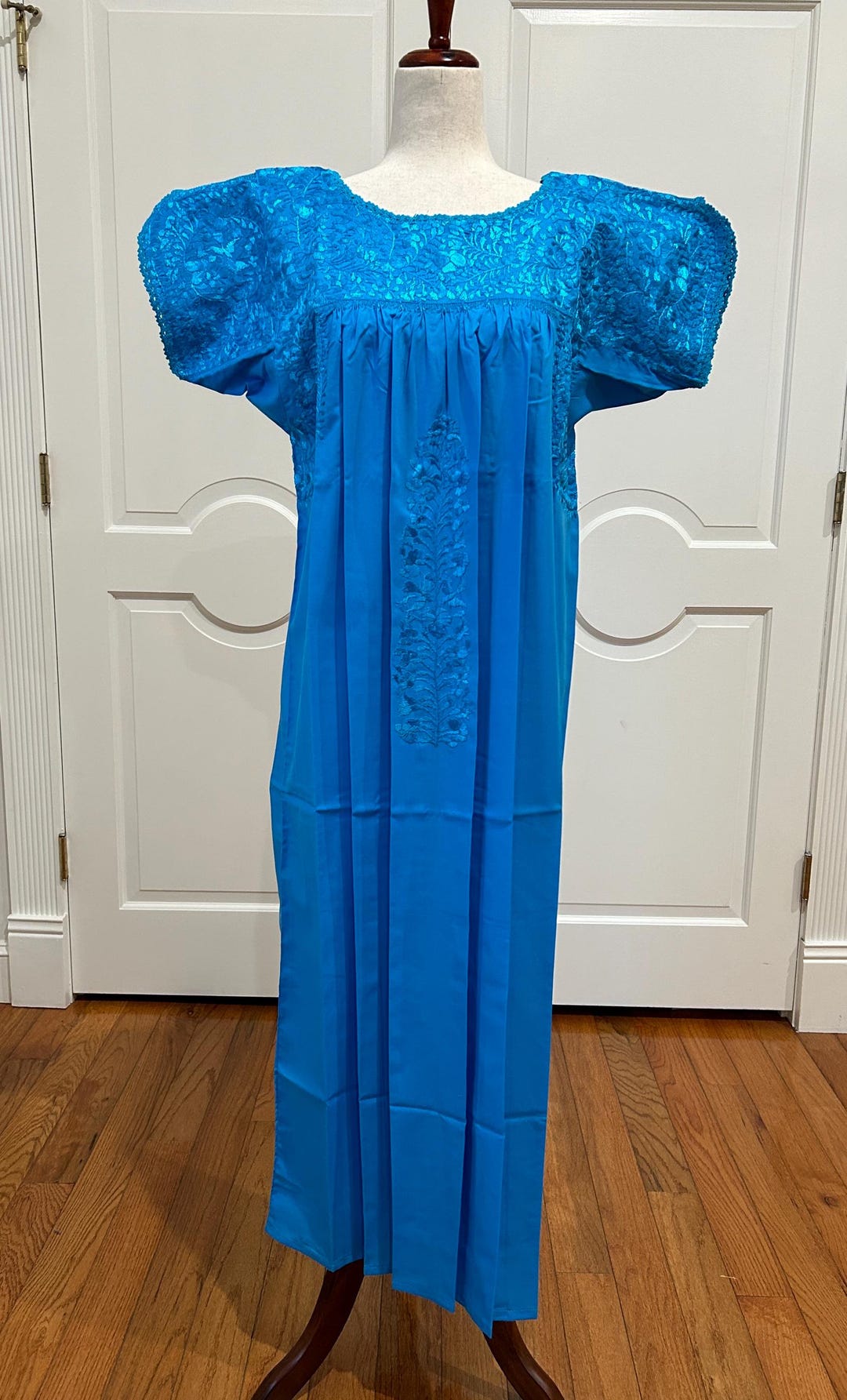 San Antonino Maxi Dress, Oaxaca Mexican Dress. Hand Embroidered. Silk ...