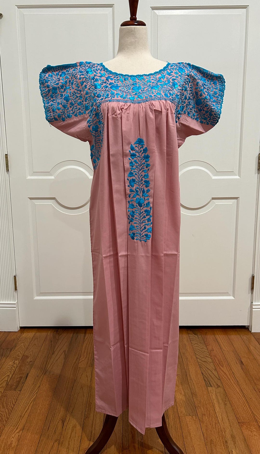 San Antonino Maxi Dress, Oaxaca Mexican Dress. Hand Embroidered. Silk ...