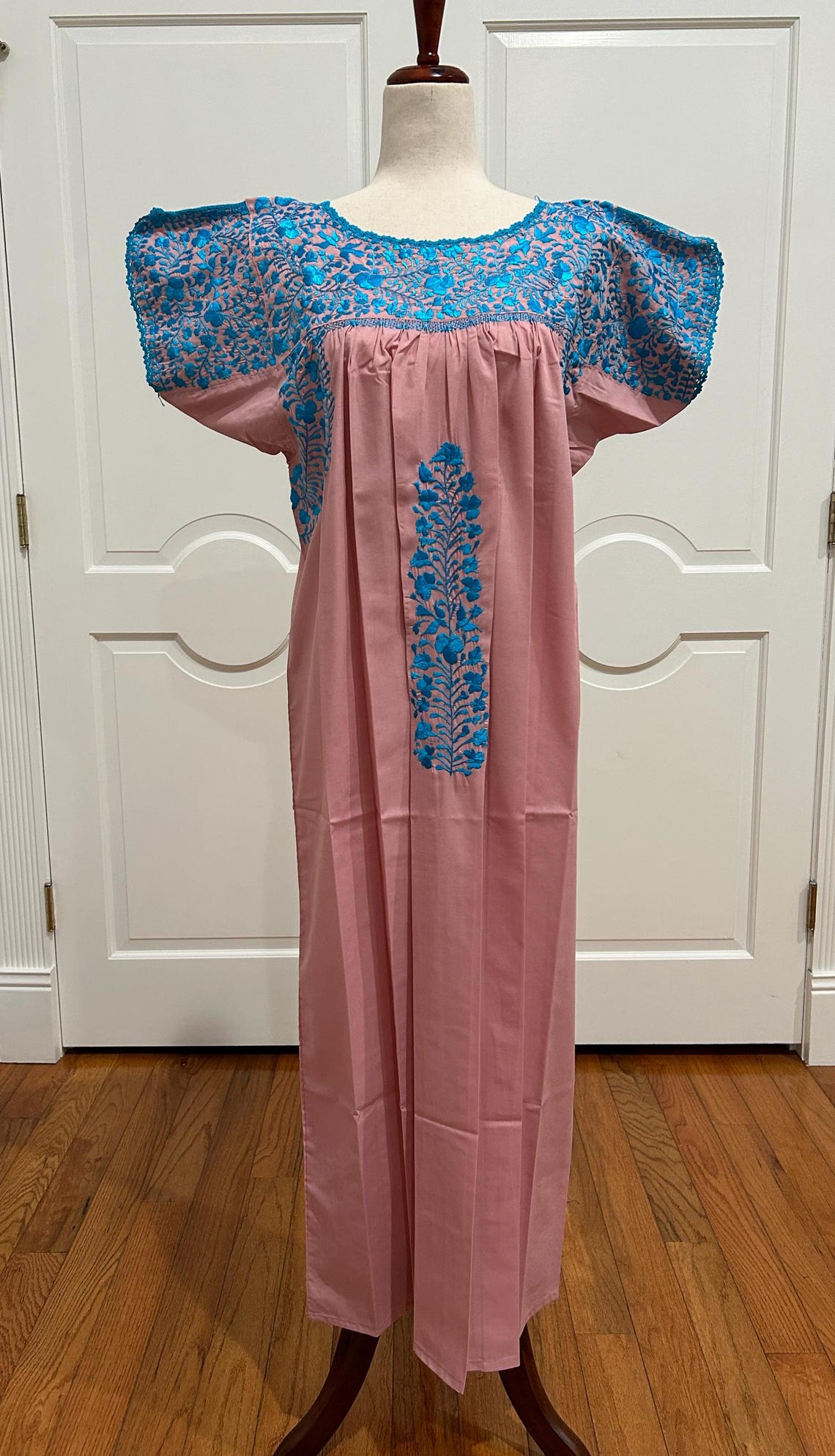 San Antonino Maxi Dress, Oaxaca Mexican Dress. Hand Embroidered. Silk ...