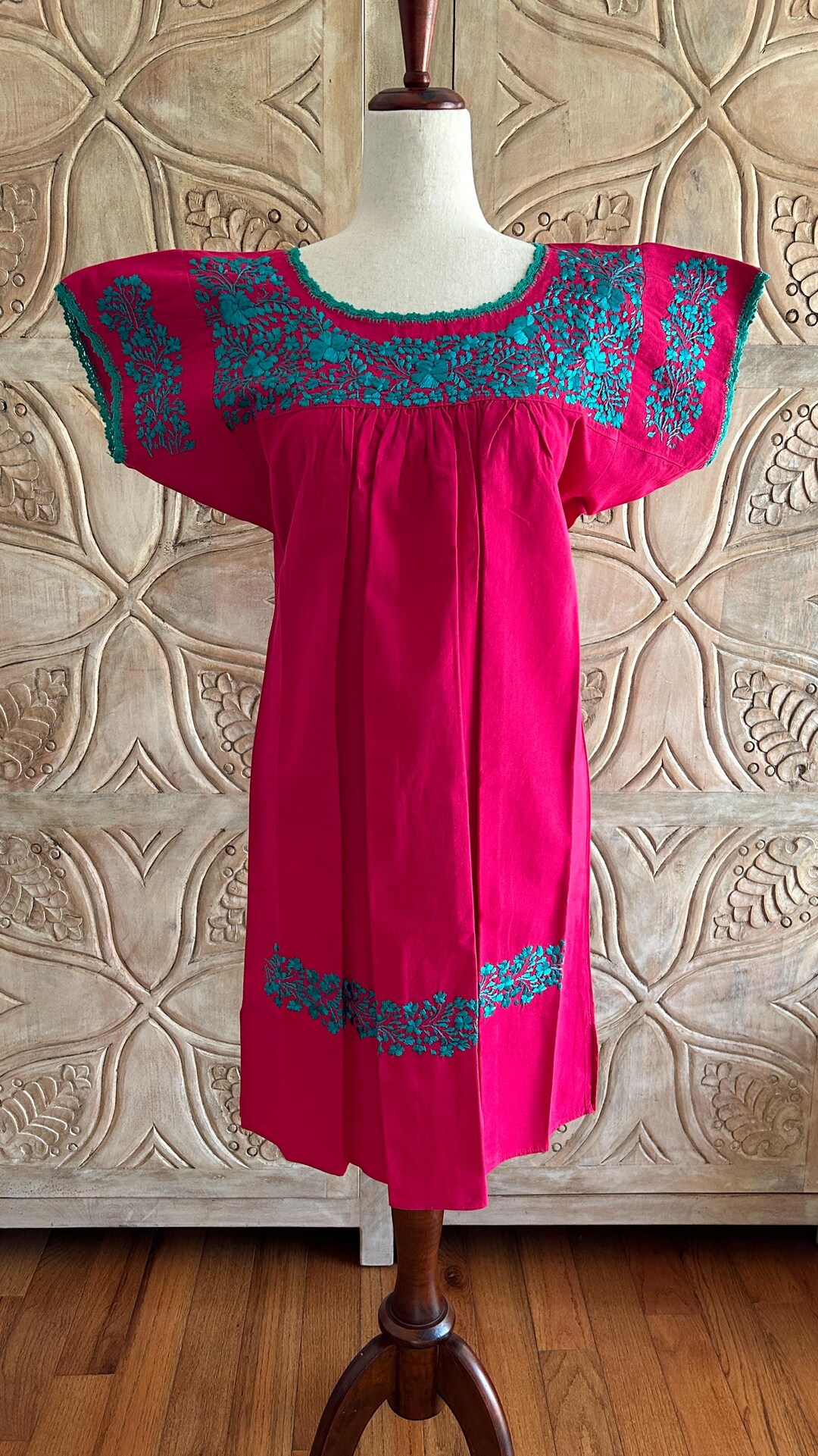 San Antonino Maxi Dress, Oaxaca Mexican Dress. Hand Embroidered. Silk ...