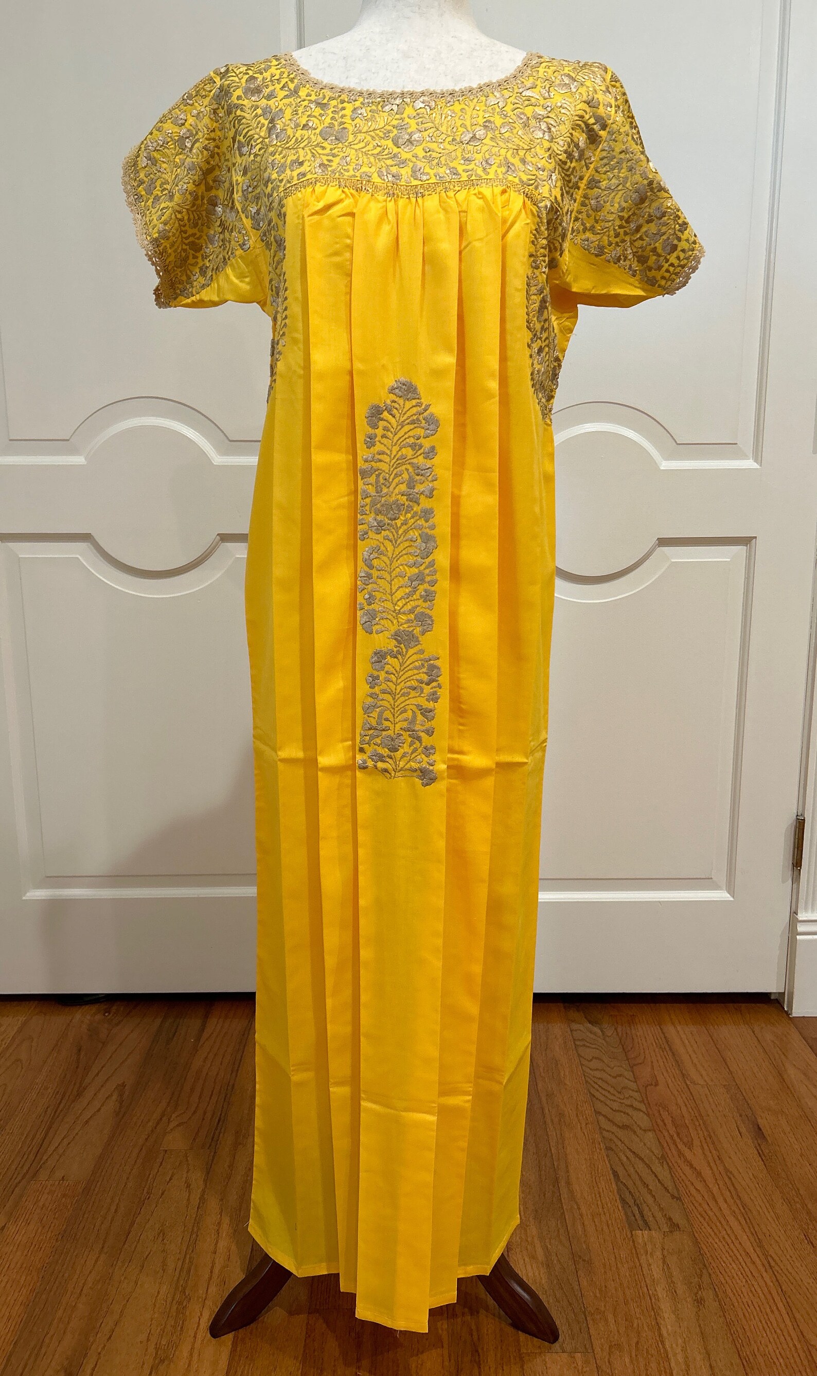 San Antonino Maxi Dress, Oaxaca Mexican Dress. Hand Embroidered. Silk ...