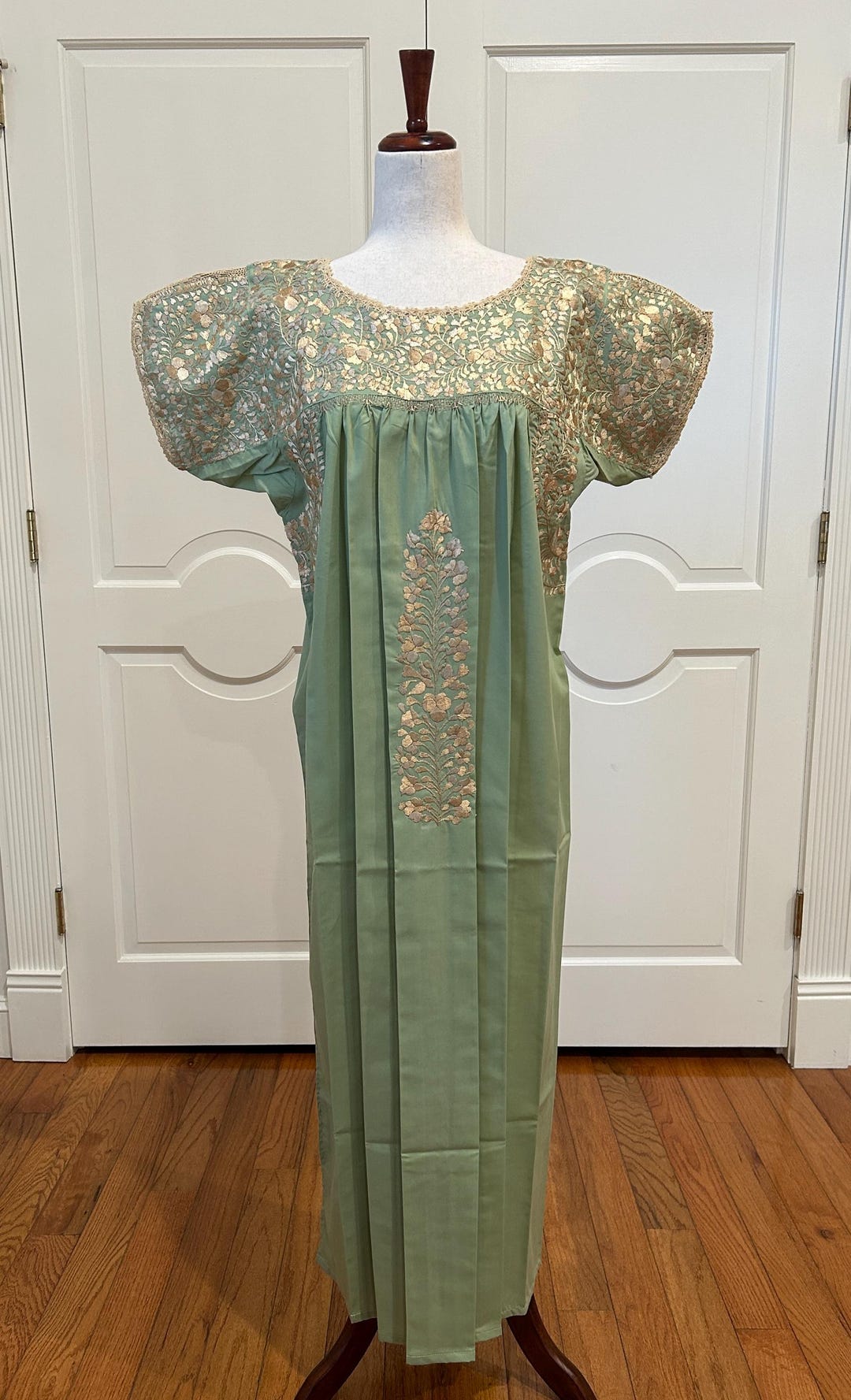 San Antonino Maxi Dress, Oaxaca Mexican Dress. Hand Embroidered. Silk ...