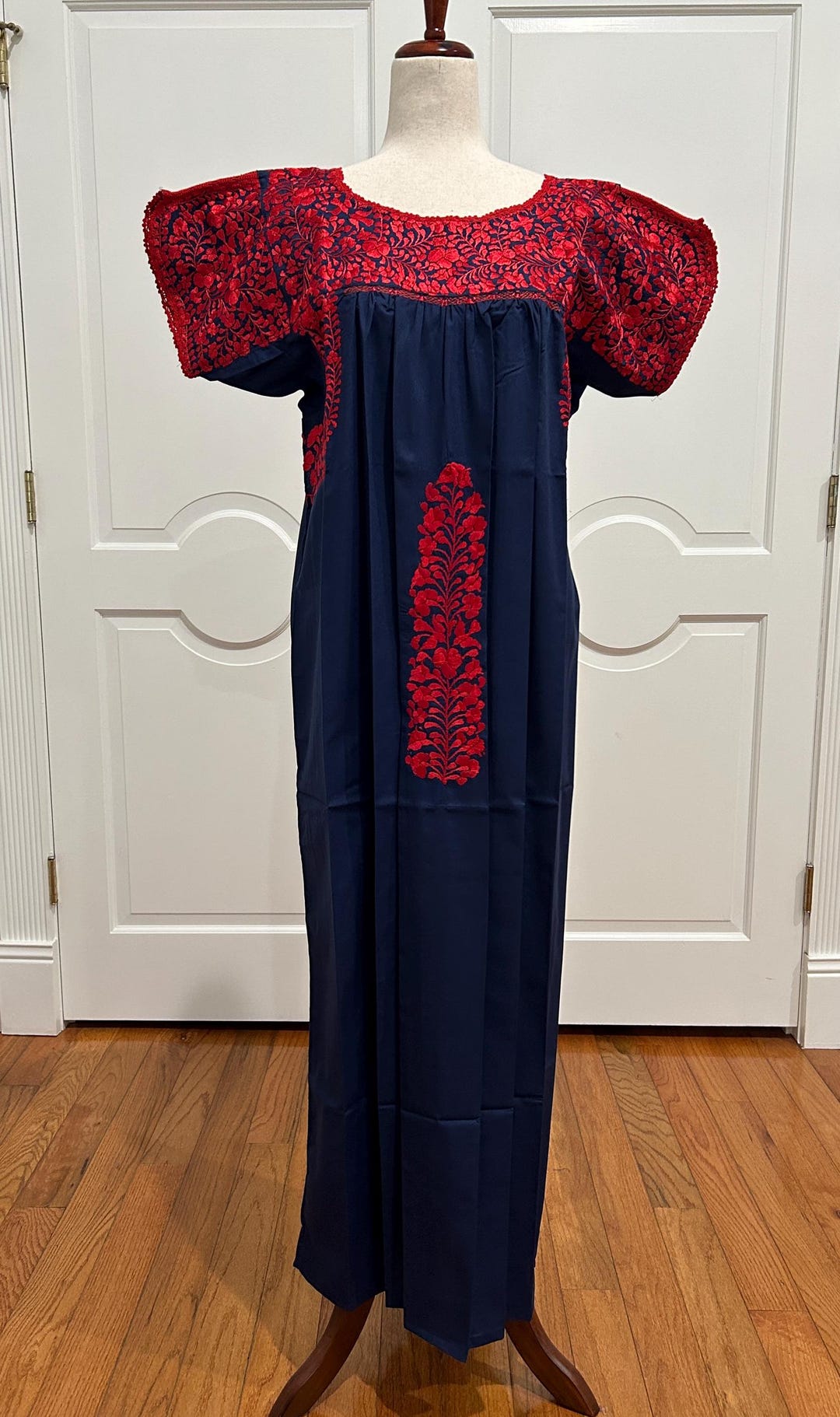 San Antonino Maxi Dress, Oaxaca Mexican Dress. Hand Embroidered. Silk ...