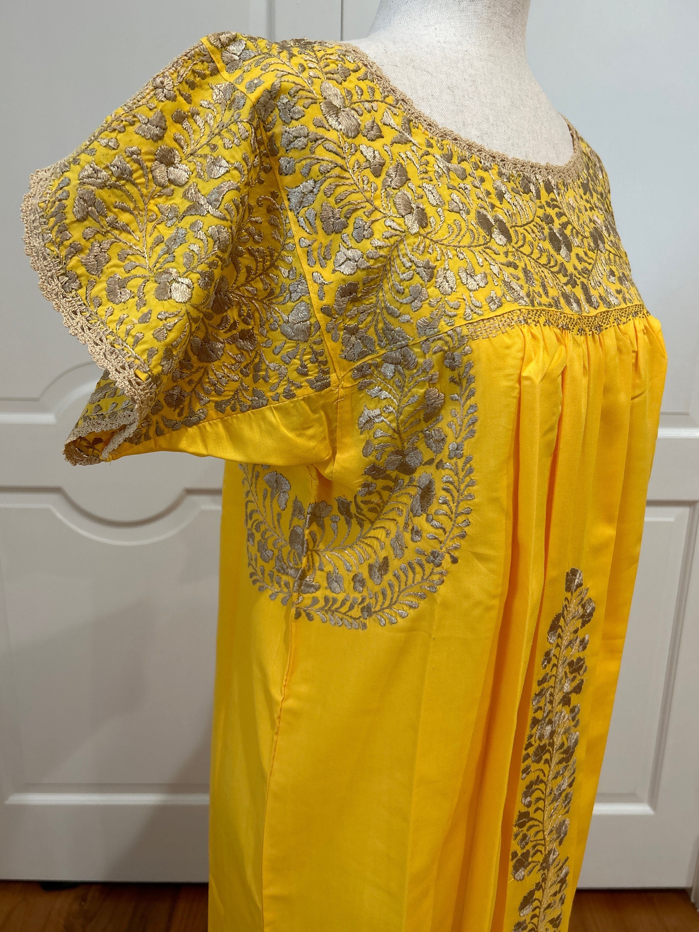 San Antonino Maxi Dress, Oaxaca Mexican Dress. Hand Embroidered. Silk ...