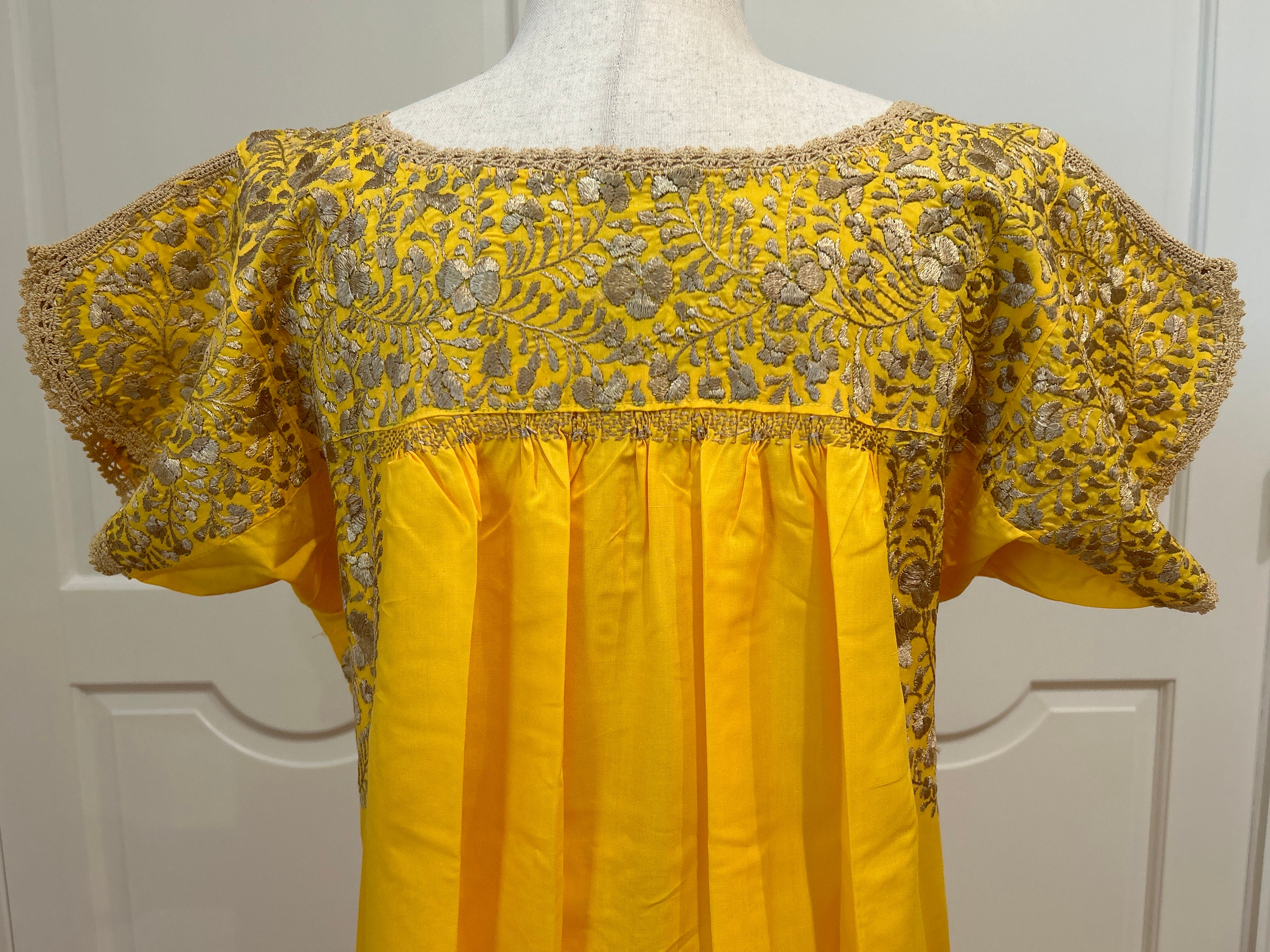 San Antonino Maxi Dress, Oaxaca Mexican Dress. Hand Embroidered. Silk ...