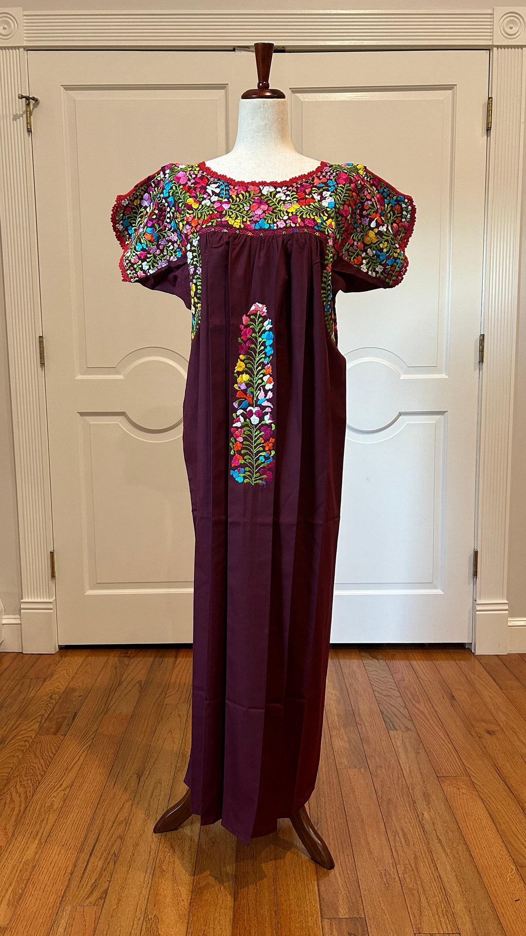 San Antonino Maxi Dress, Oaxaca Mexican Dress. Hand Embroidered ...