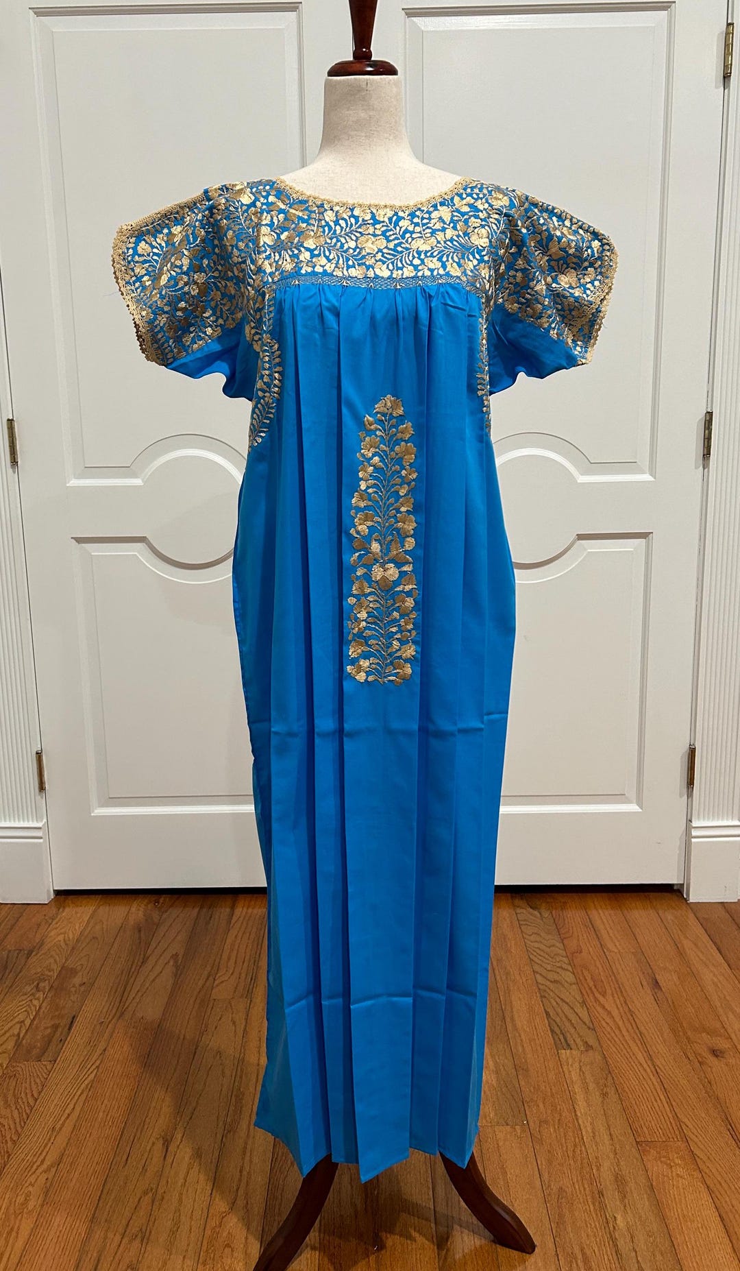 San Antonino Maxi Dress, Oaxaca Mexican Dress. Hand Embroidered. Silk ...