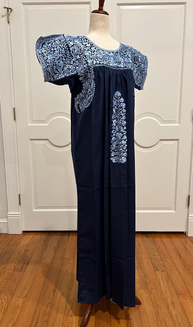 San Antonino Maxi Dress, Oaxaca Mexican Dress. Hand Embroidered. Silk ...
