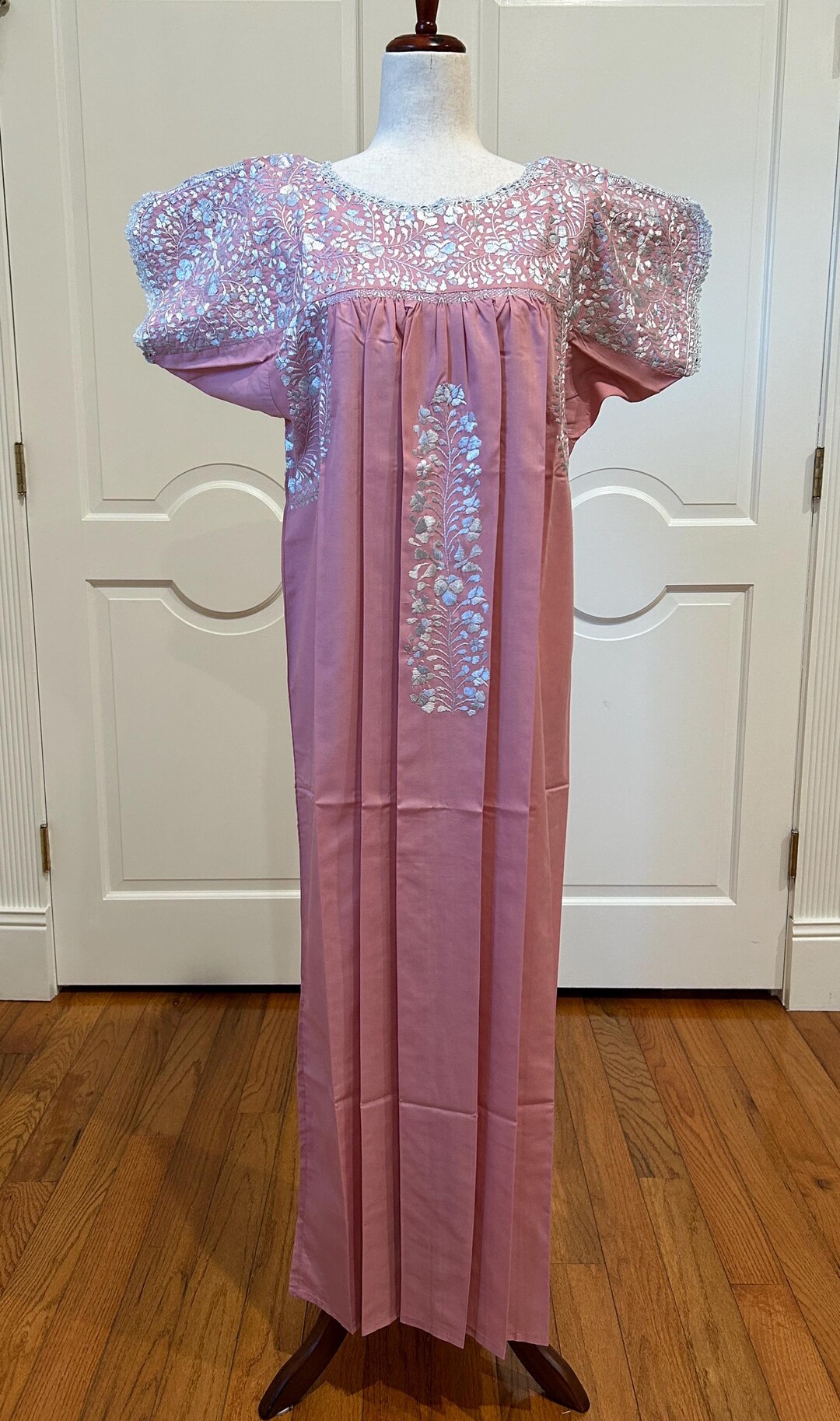 San Antonino Maxi Dress, Oaxaca Mexican Dress. Hand Embroidered. Silk ...