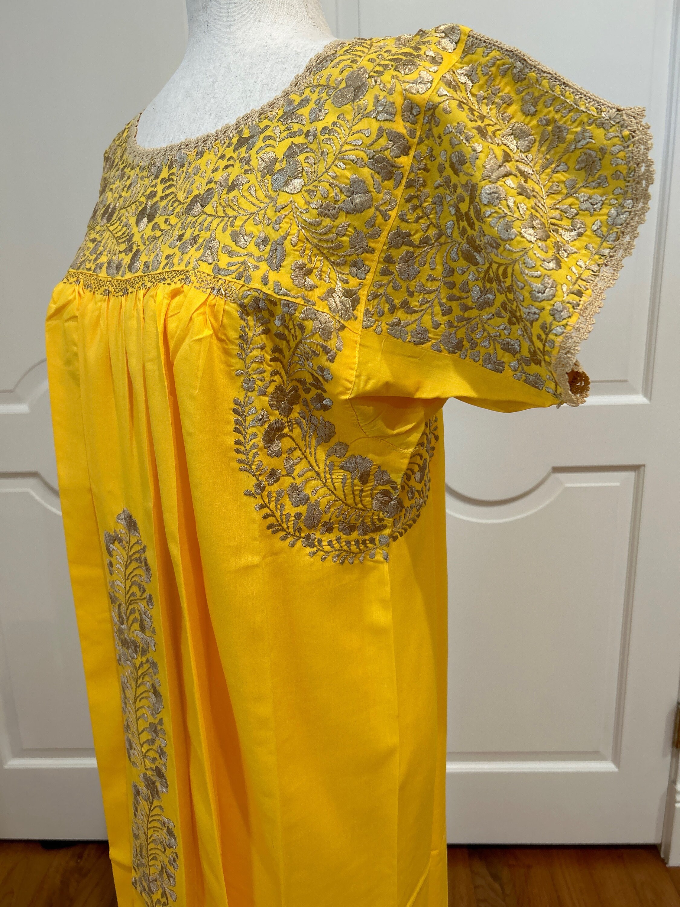 San Antonino Maxi Dress, Oaxaca Mexican Dress. Hand Embroidered. Silk ...