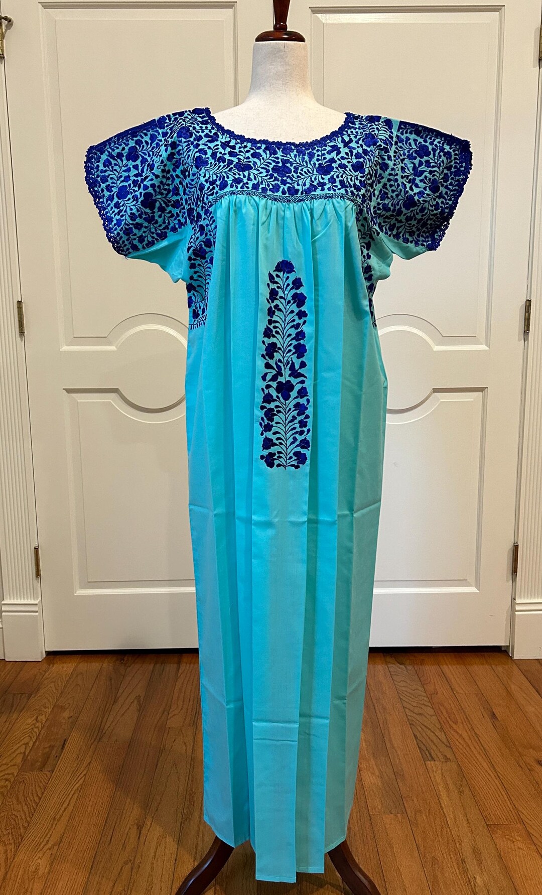 San Antonino Maxi Dress, Oaxaca Mexican Dress. Hand Embroidered. Silk ...