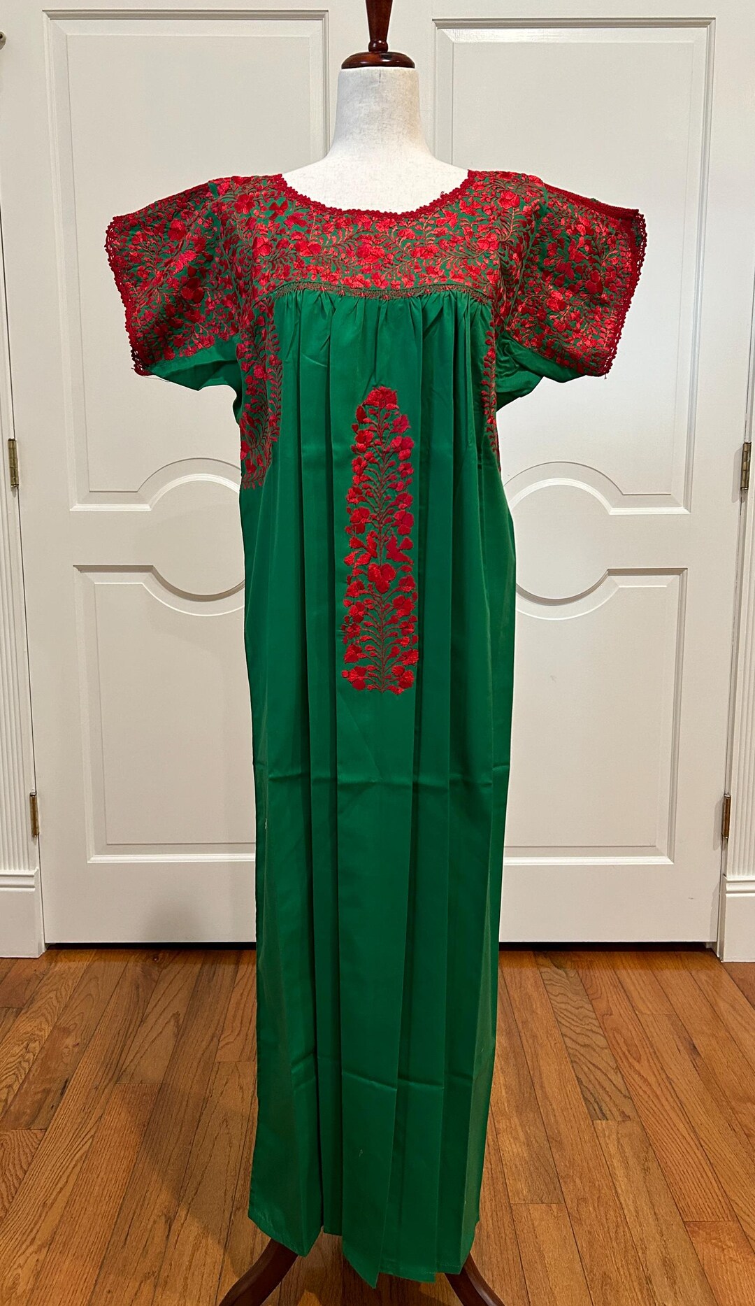 San Antonino Maxi Dress, Oaxaca Mexican Dress. Hand Embroidered. Silk ...