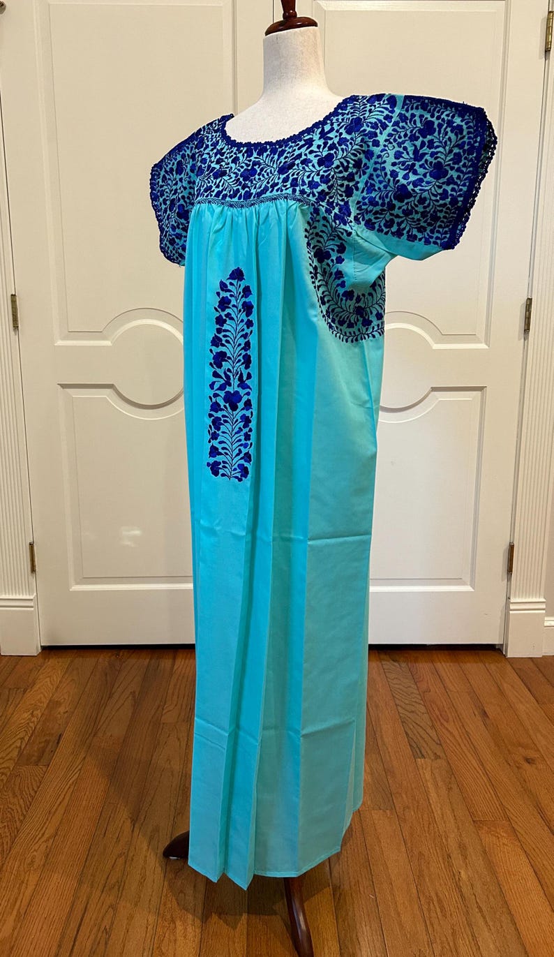San Antonino Maxi Dress, Oaxaca Mexican Dress. Hand Embroidered. Silk ...