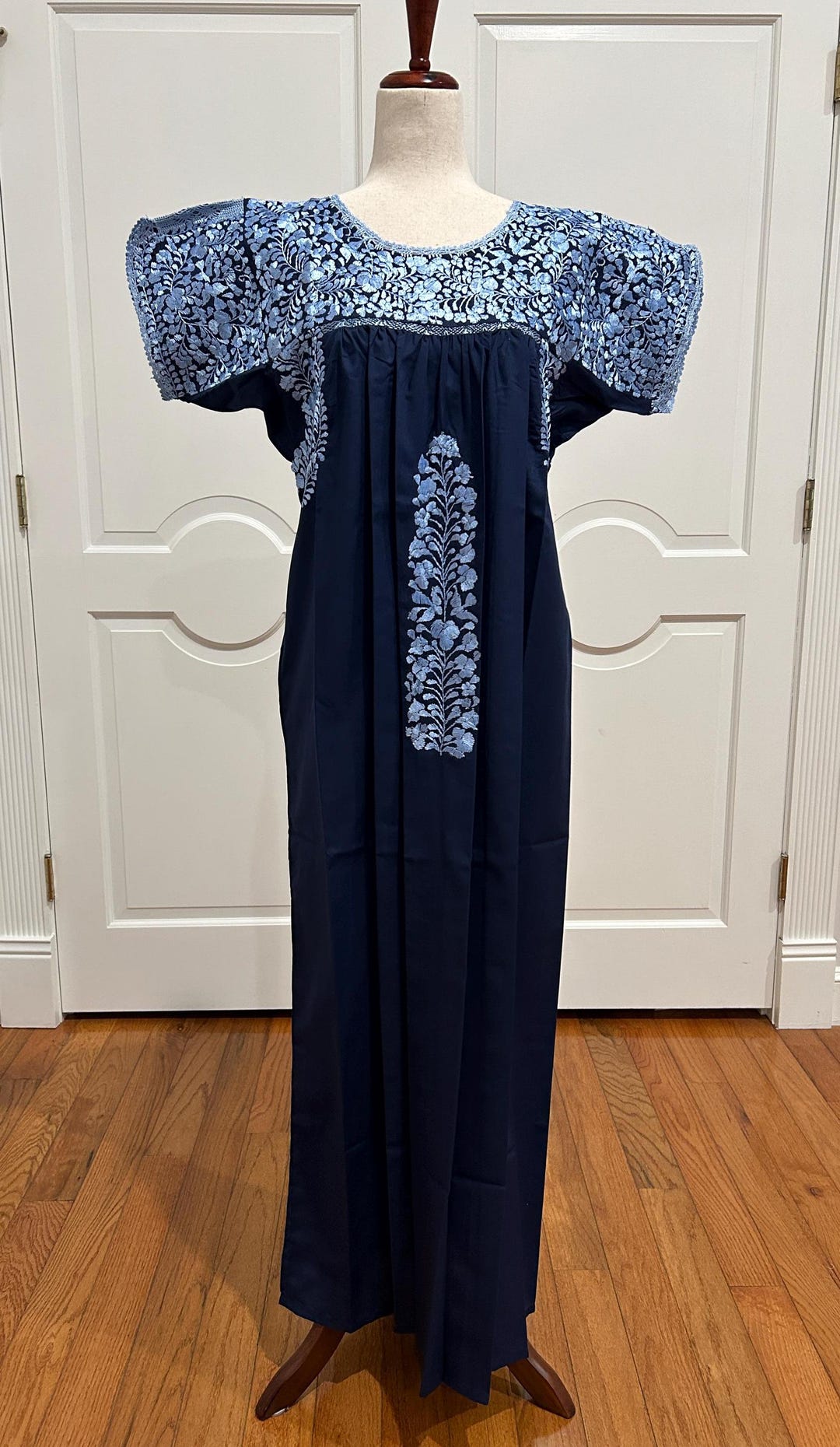 San Antonino Maxi Dress, Oaxaca Mexican Dress. Hand Embroidered. Silk ...