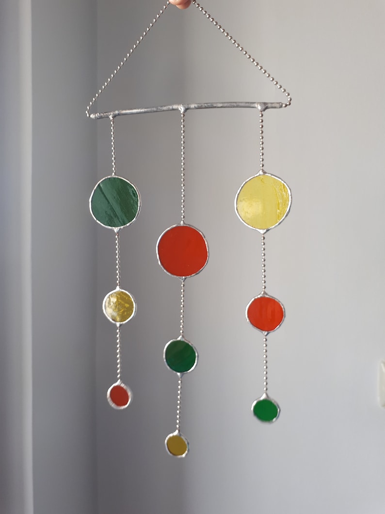 Stained Glass Mobile, Tiffany Window Hanging, Multi Color Garden ...