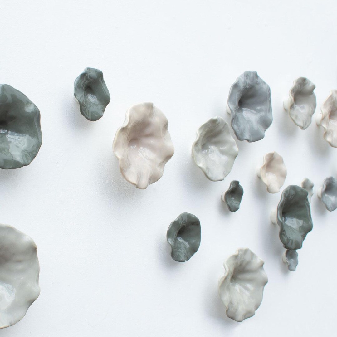 Floral Porcelain Wall Sculpture, Gray-green, Cream and Putty Tones 3D ...