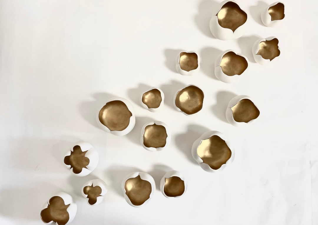 Handmade White & Gold Porcelain Wall Flowers 4, 3, 2 Diameter - Etsy