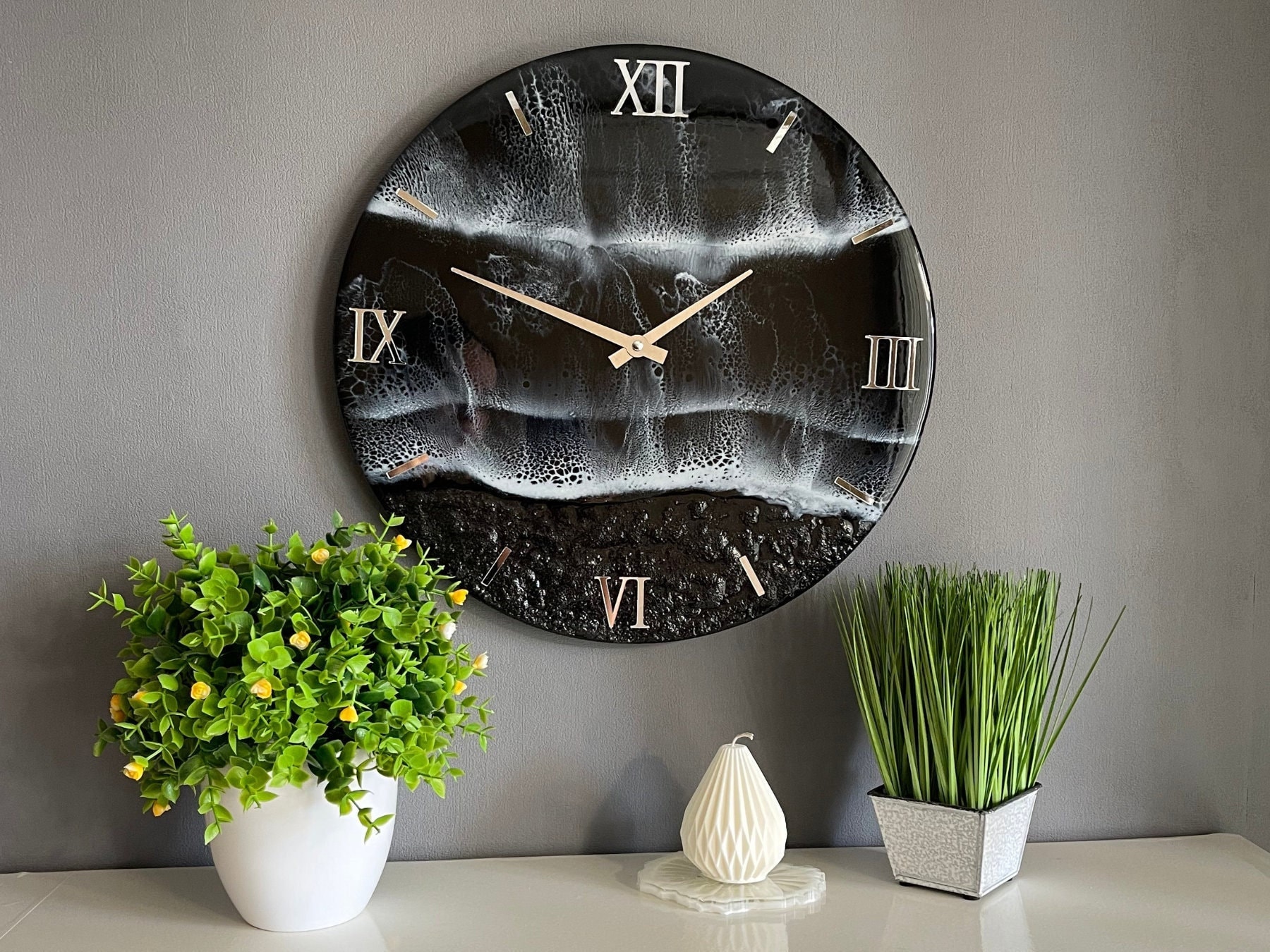 Large Black Wall Clock Epoxy Wall Clock Modern Wall Clock - Etsy