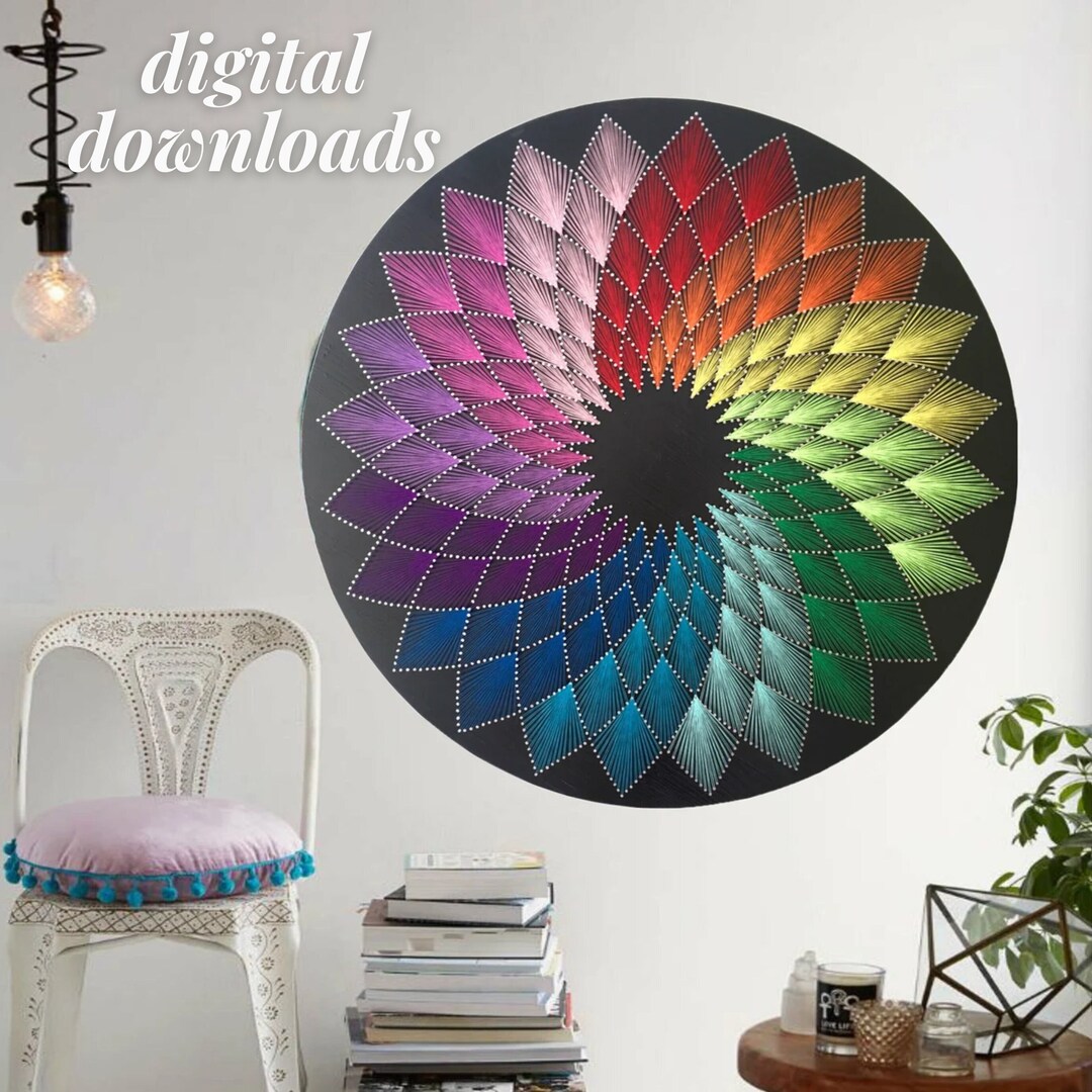 Downloadable DIY String Art, Rainbow Mandala Pattern, Mandala Art DIY ...
