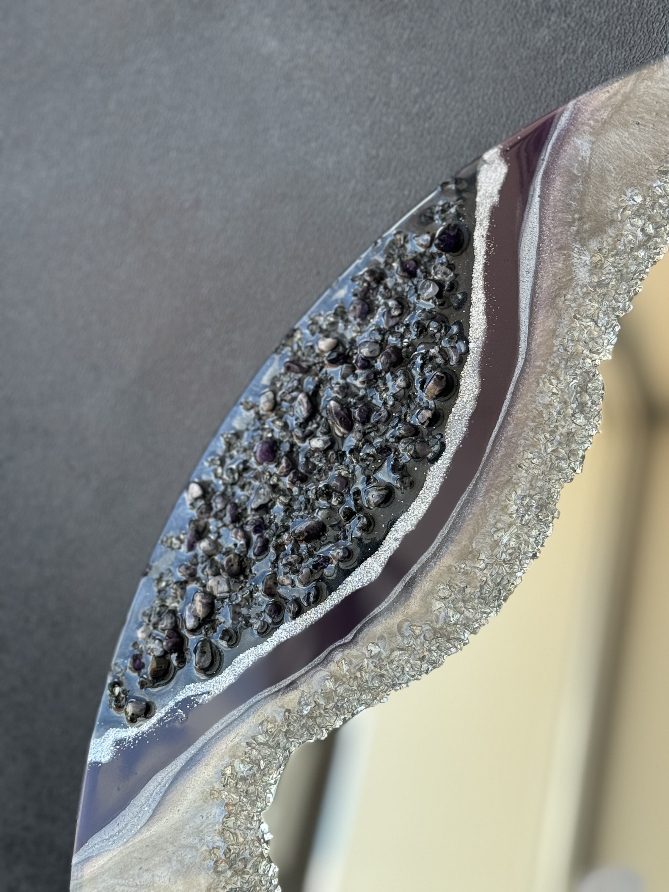 Silver Epoxy Mirror With Natural Amethyst, Art Deco Entryway Mirror ...